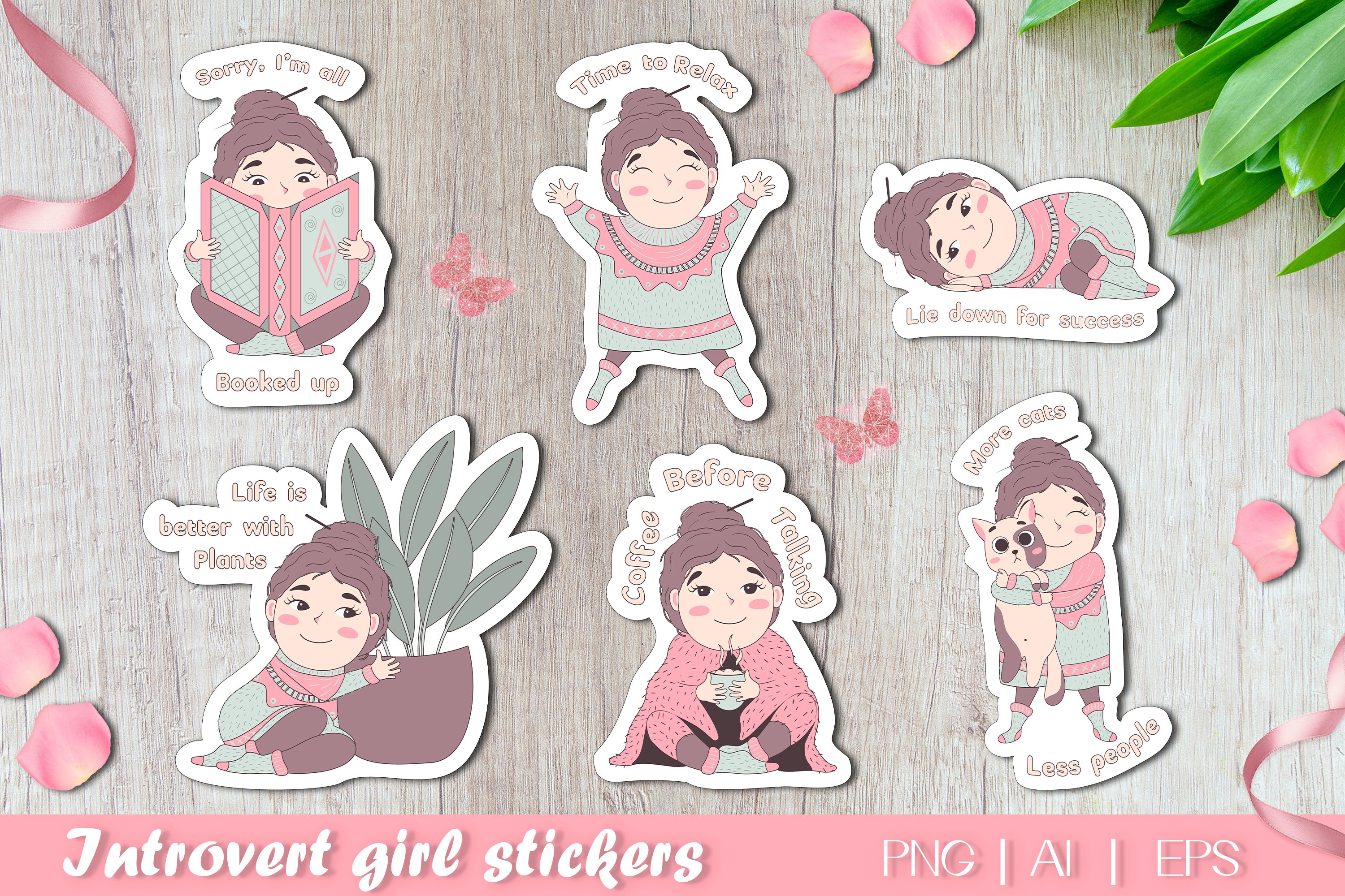 Cute introvert girl printable stickers | Homebody girl png (2246267 ...