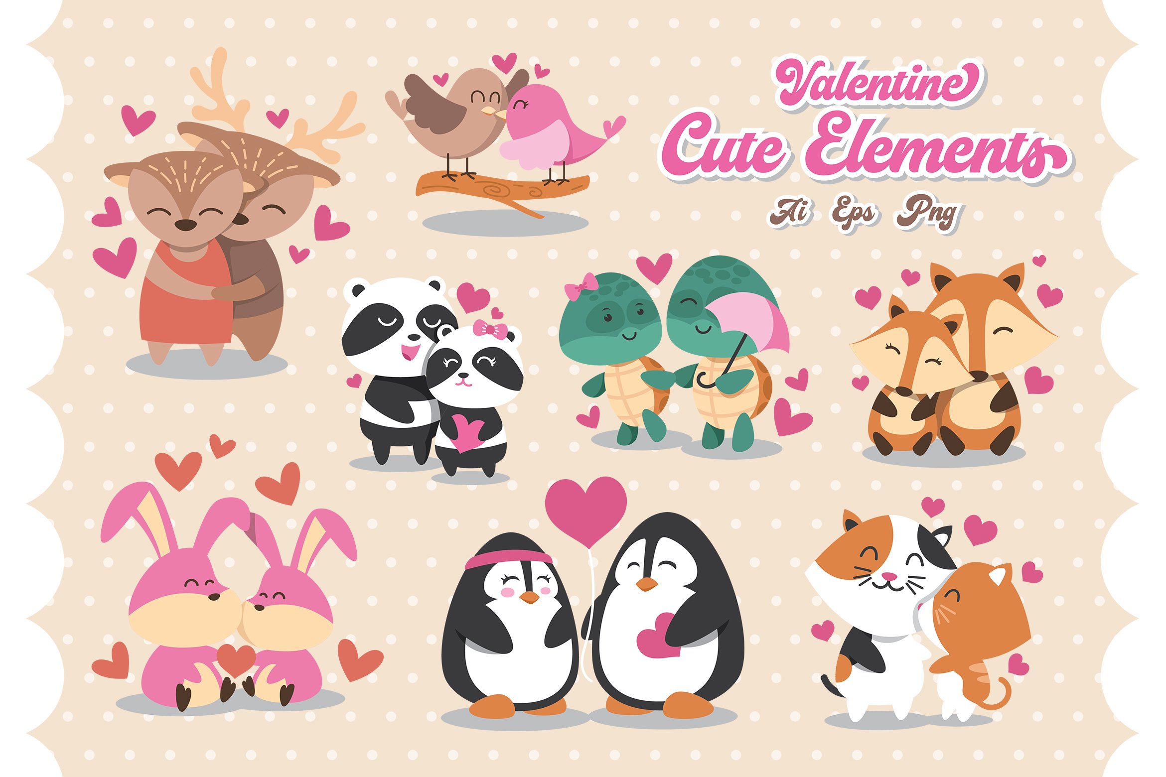 Cute Animal Couple Valentine's Day Illustration (1155896) | SVGs ...