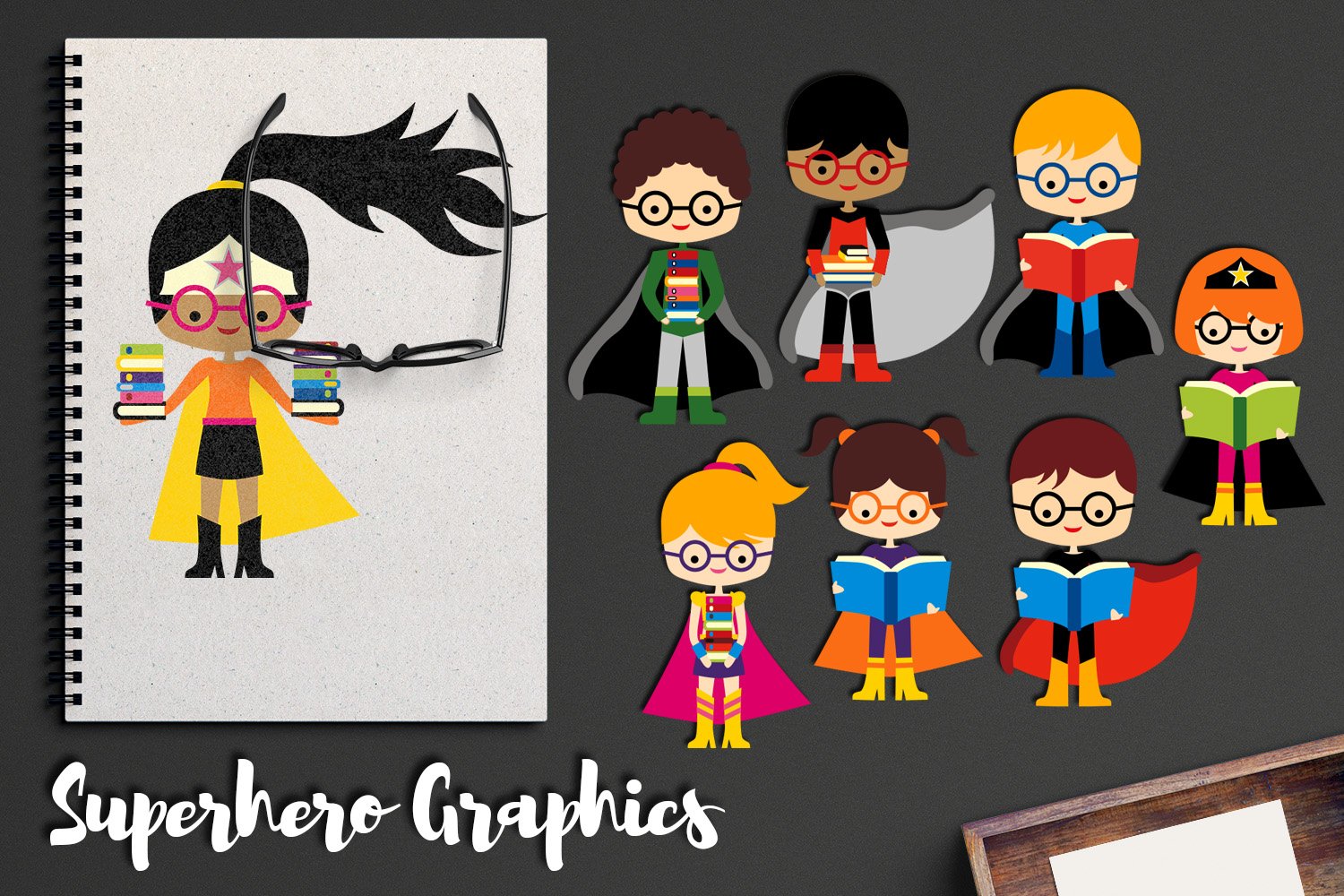 Back to school Superhero Books Clip Art - Graphics Bundle (78574 ...