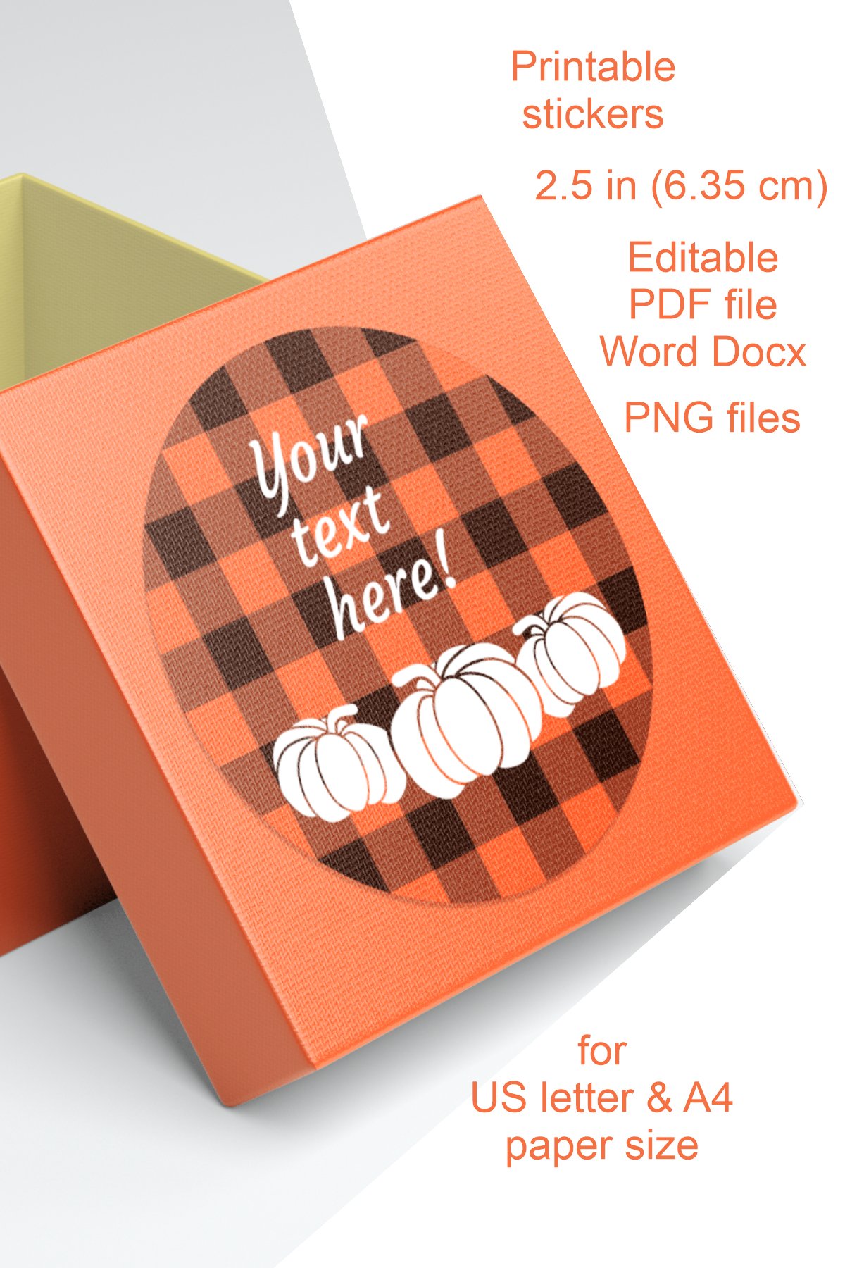 Printable Fall Orange Checks Labels 2.5 in A4 and US Letter