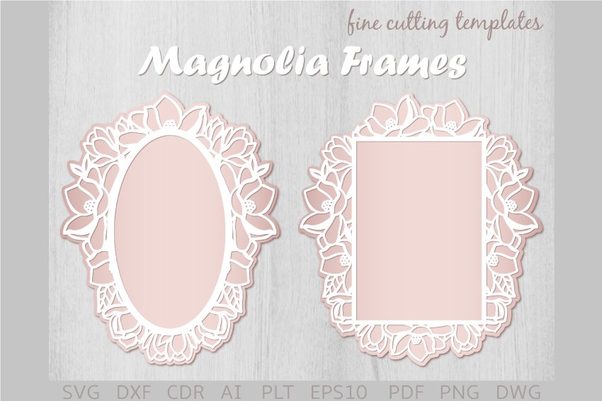 Laser cut SVG oval, rectangular frames with Magnolia pattern (918356 ...