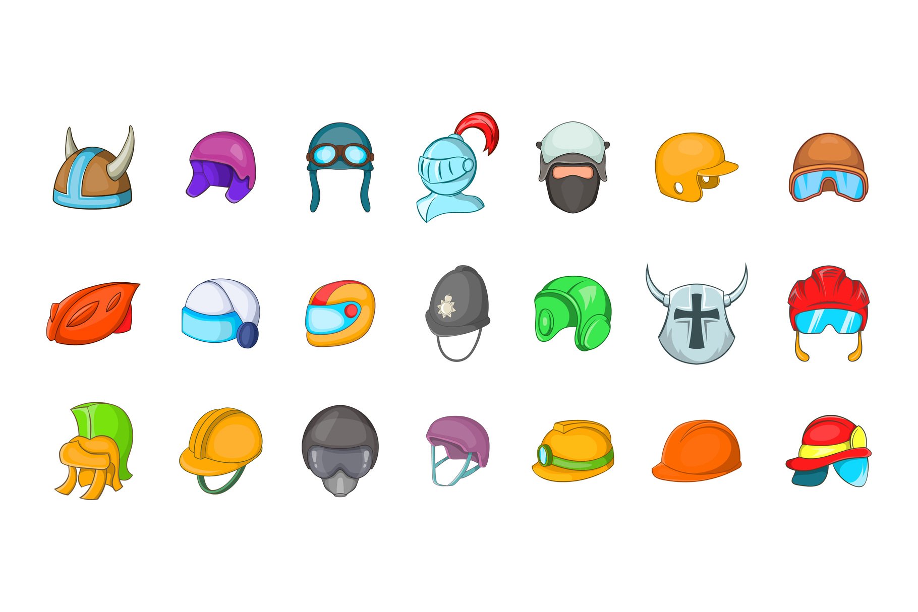 Helmet icon set, cartoon style (374723) | Icons | Design Bundles
