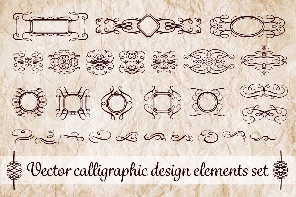 28 calligraphy design elements pack (106306) | Decorations | Design Bundles