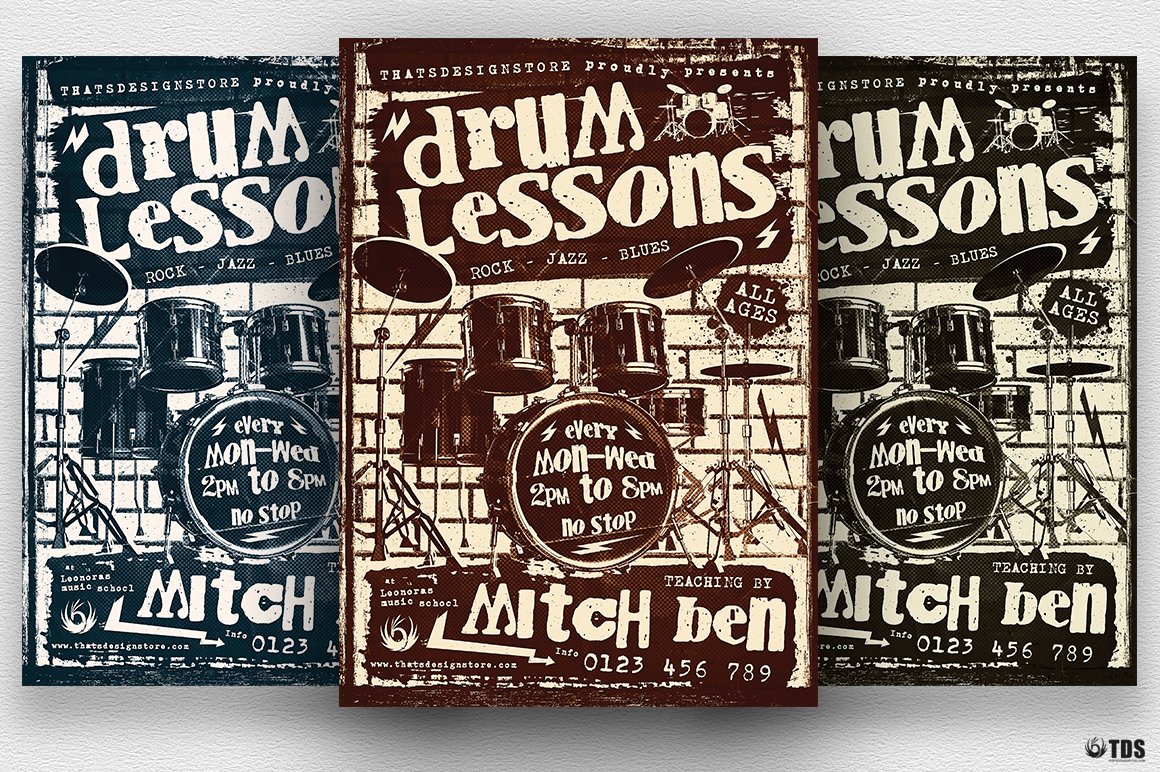 Drum Lessons Flyer Template V1 (31680) | Flyers | Design Bundles