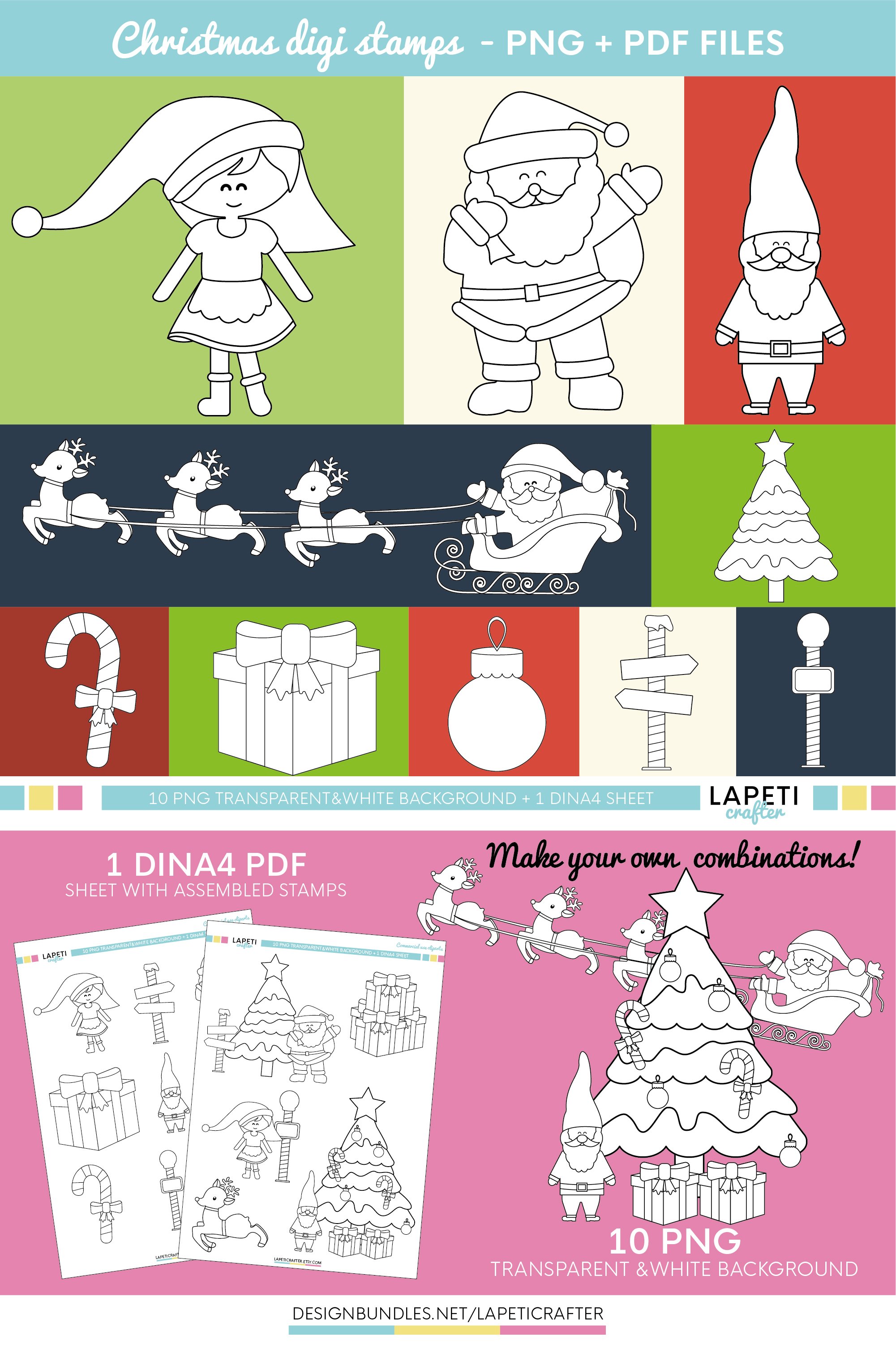 Christmas digital stamp, Santa Claus png coloring clipart (941105 ...