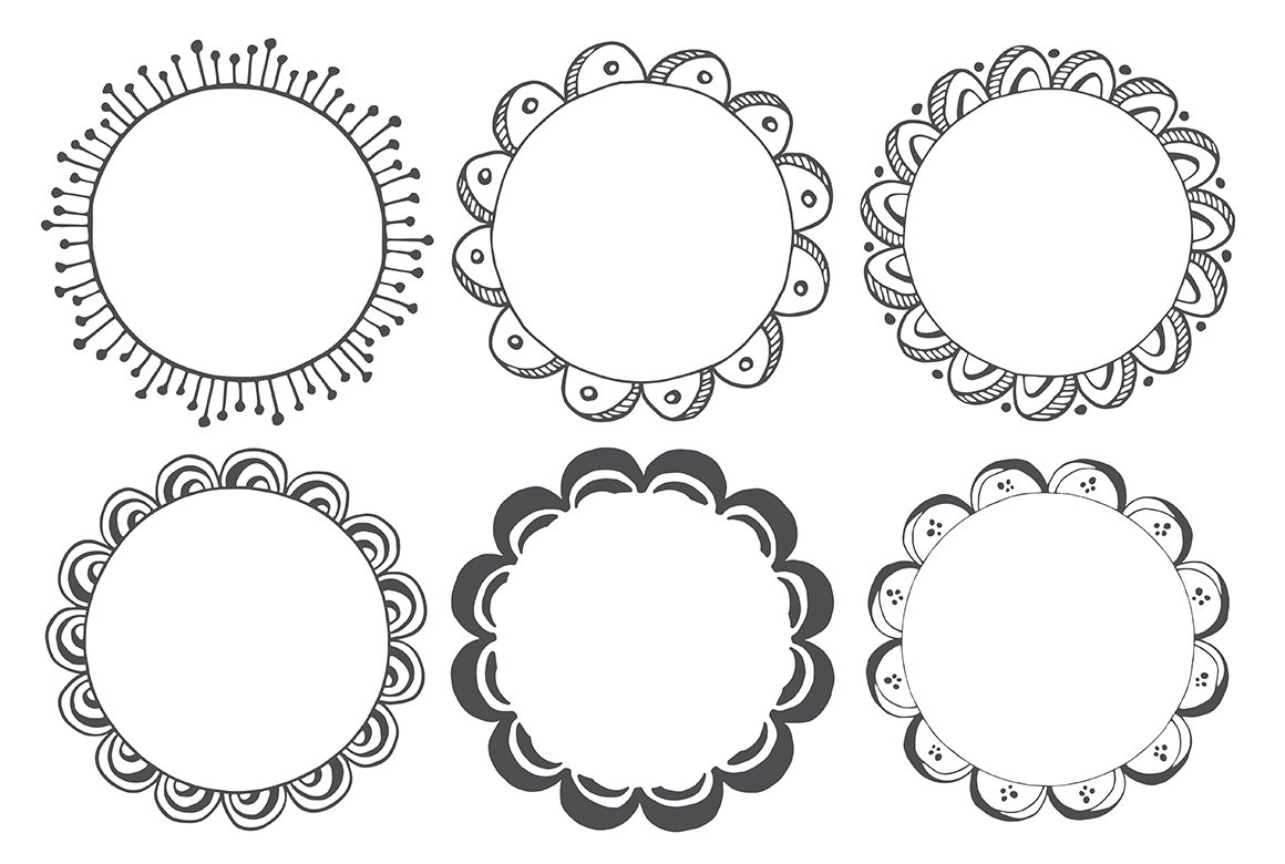 90 Hand Drawn Decorative Round Frames (62797) | Decorations | Design ...