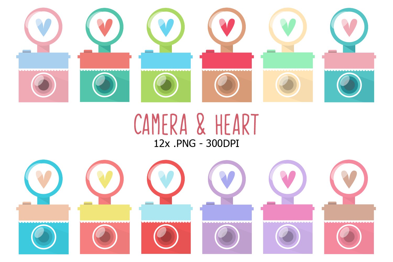 Camera and Heart Clipart (106231) | Illustrations | Design Bundles