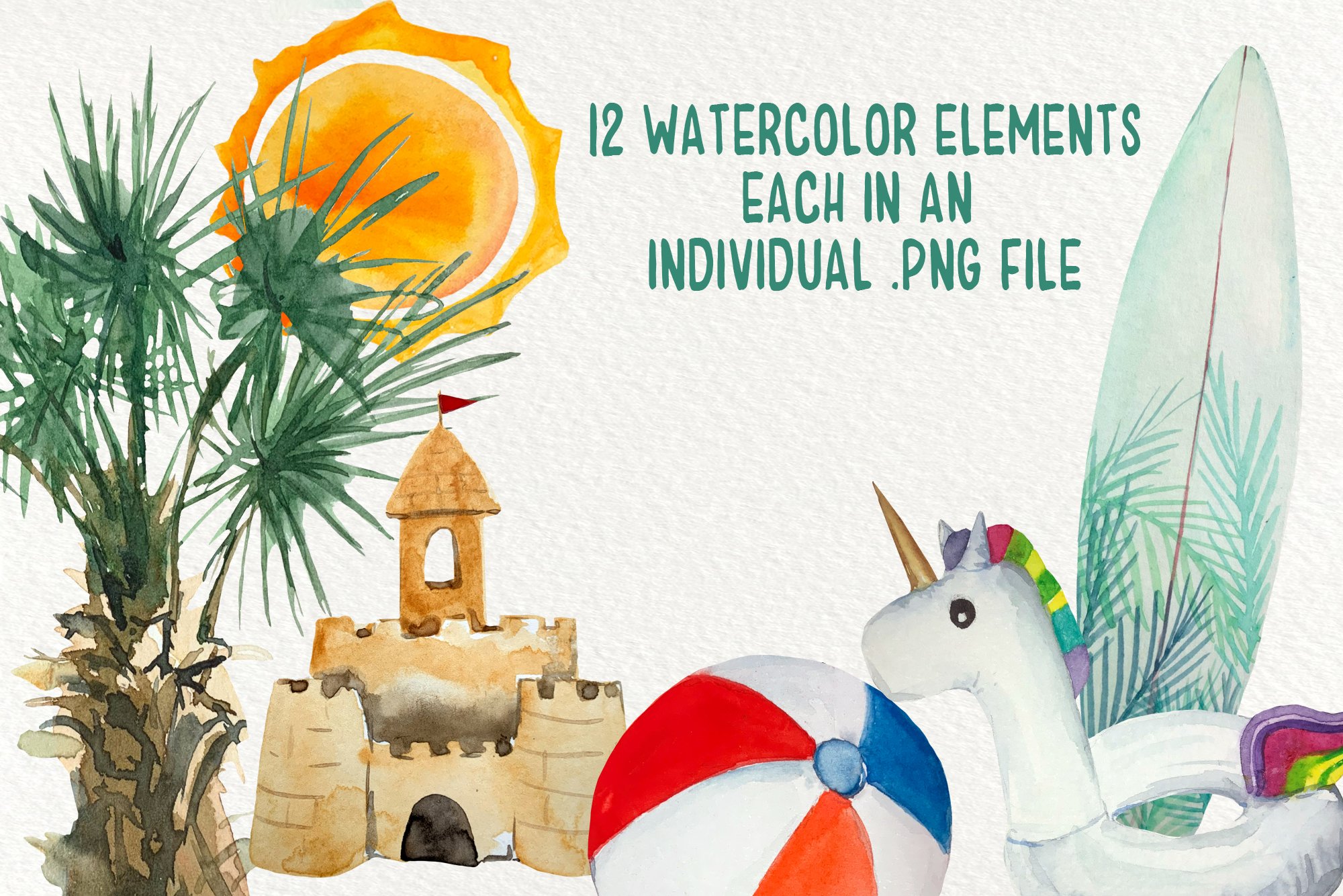 Active Summer - Watercolor Clip Arts (1104323) | Illustrations | Design ...