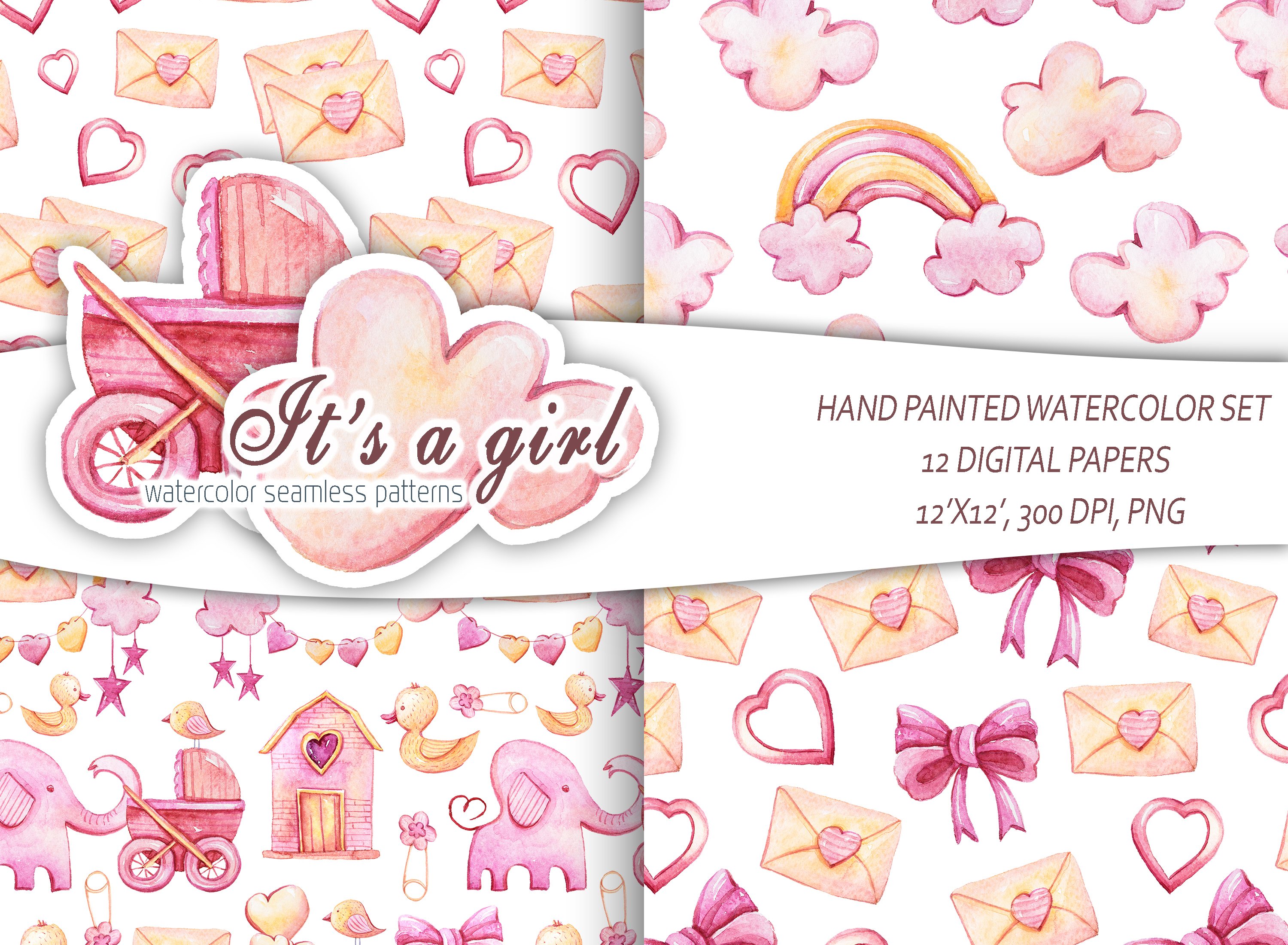 It's a girl seamless patterns. Baby girl digital paper pack (1116306 ...