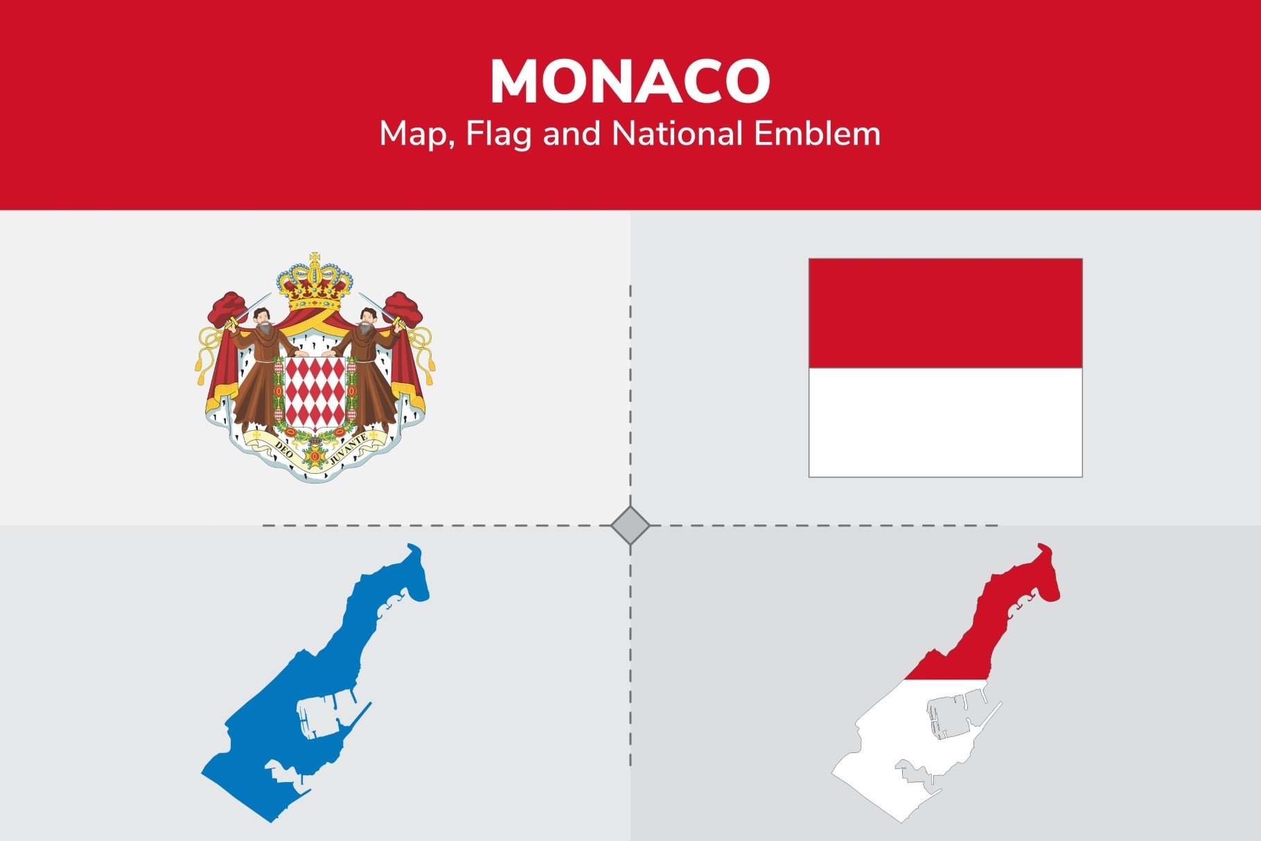 Monaco Map, Flag and National Emblem (1101558) | Illustrations | Design ...