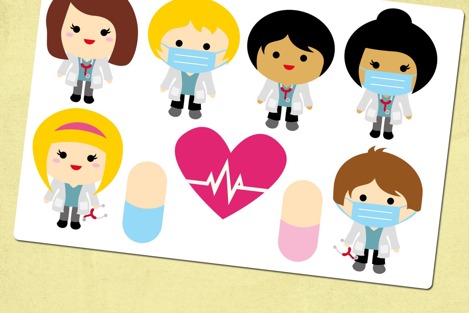 Kids in doctor costumes illustrations clip art