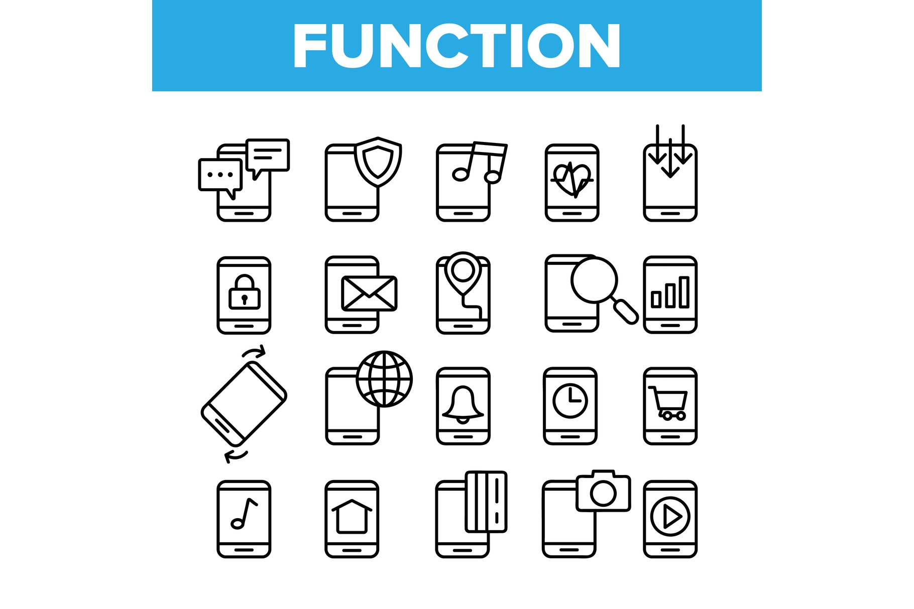 Smartphone App Function Vector Linear Icons Set (583254) | Icons ...