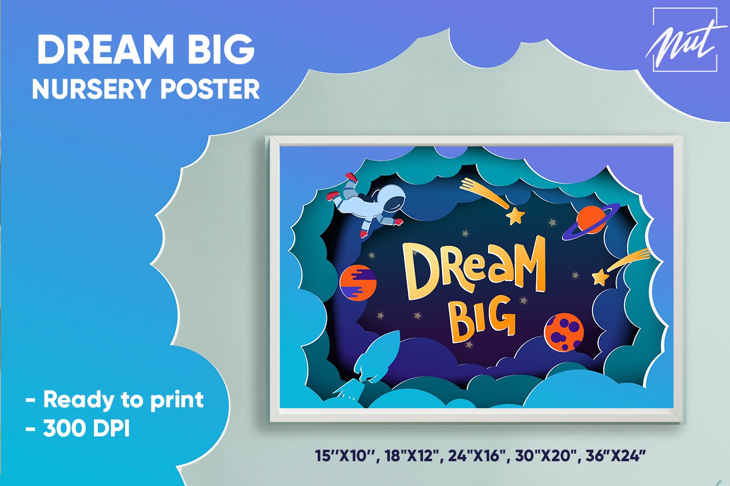Baby print. Dream big, nursery poster. Nursery wall art