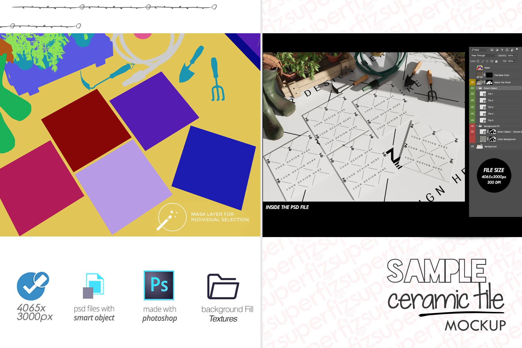 Sample Ceramic Tile Mockup PSD SM94Q (306388) | Exhibition | Design Bundles