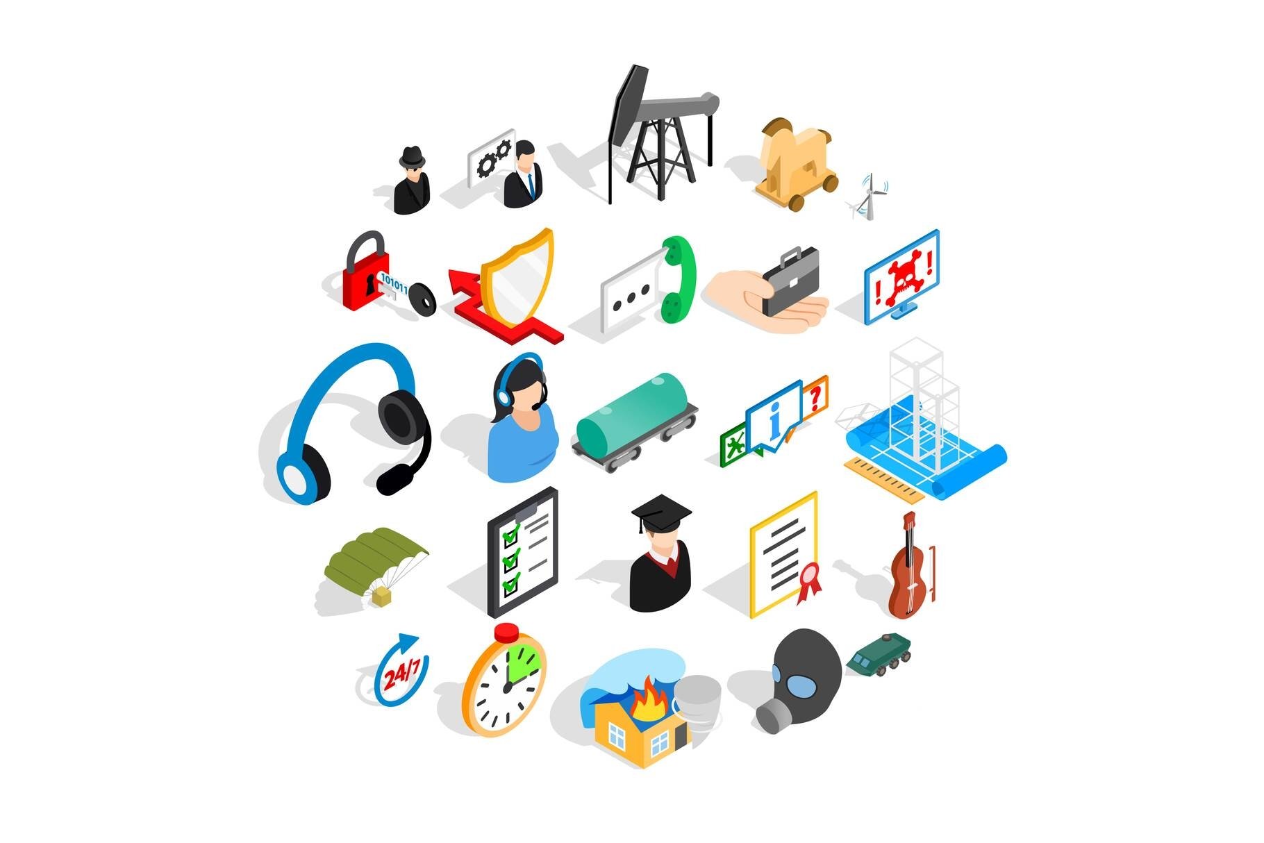 Range icons set, isometric style (507366) | Icons | Design Bundles