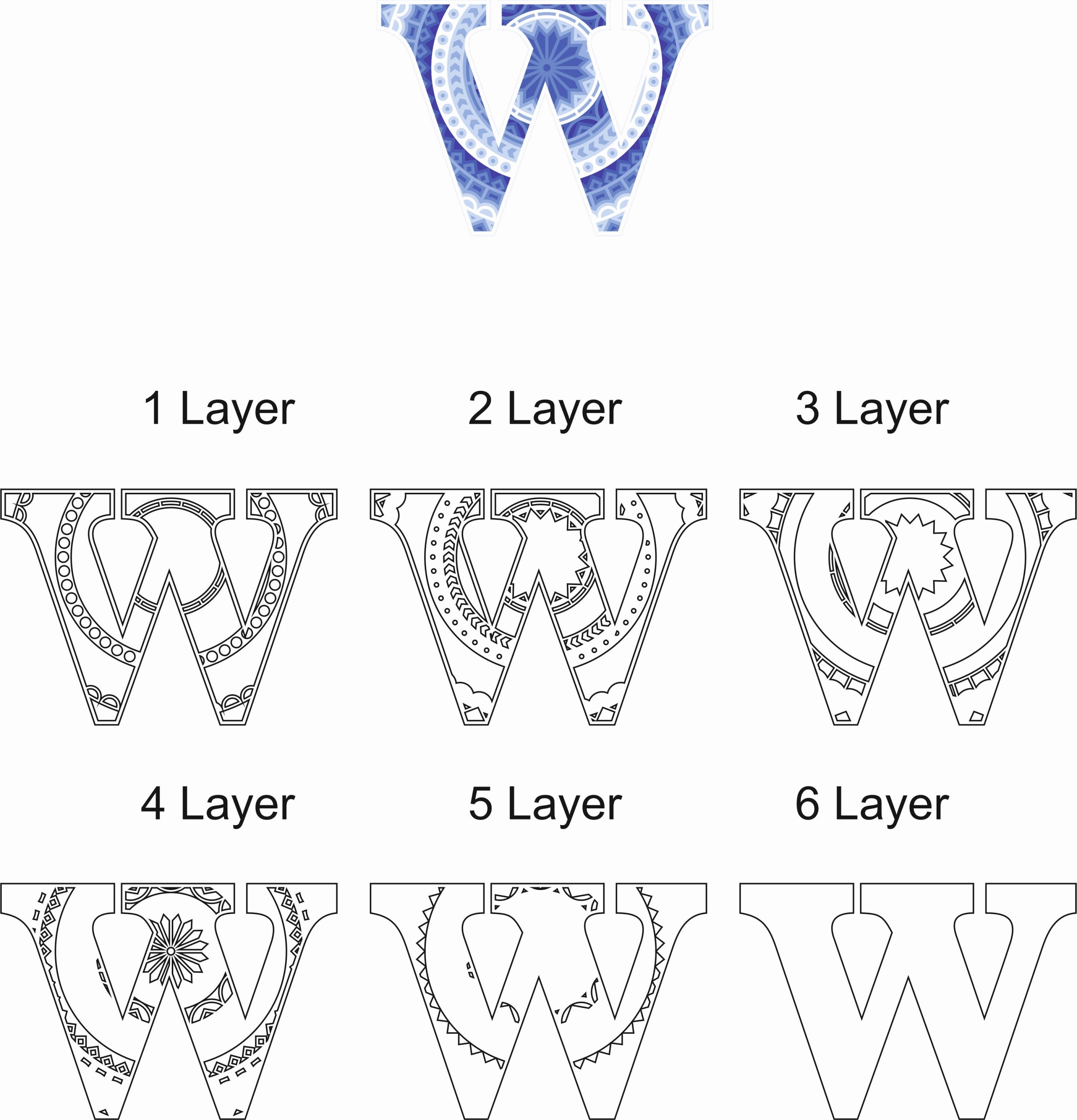 Layered Letter W, Layered letters SVG, Multilayer Letters (898095 ...