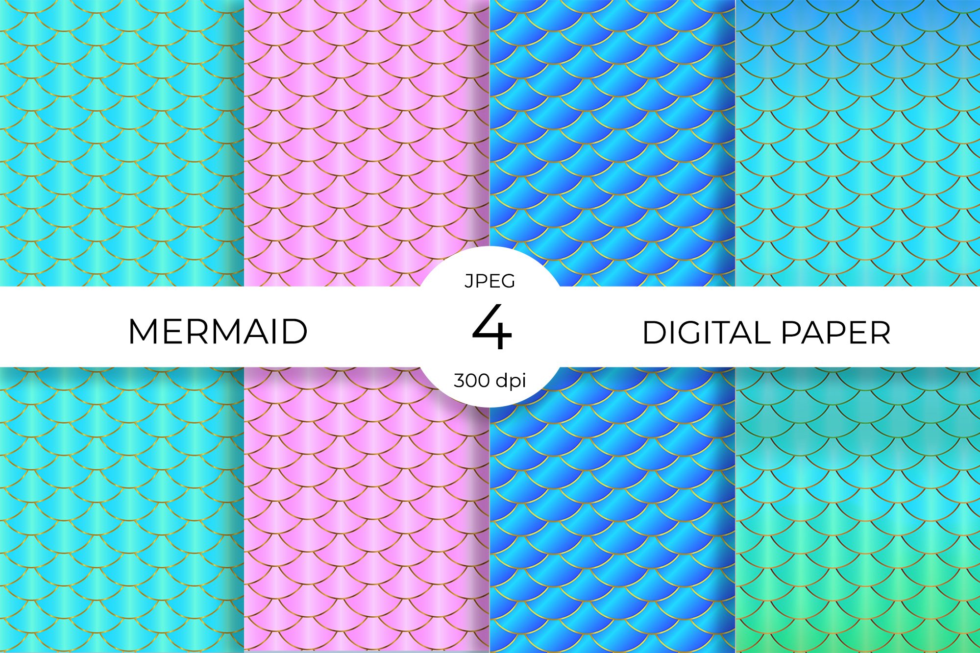 Mermaid digital paper set. Mermaid scale seamless pattern. (1273620 ...