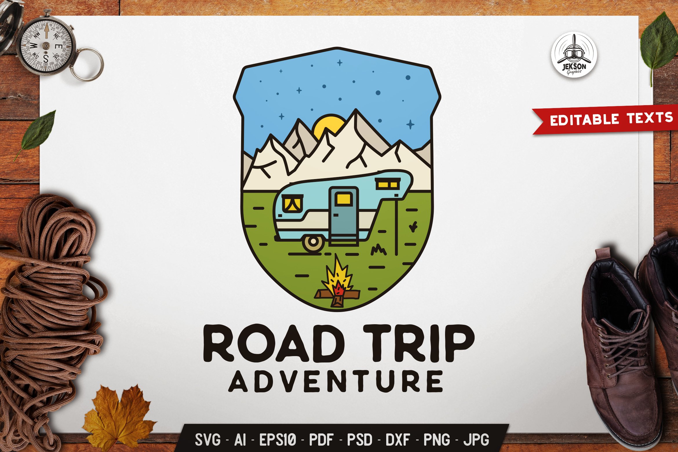 Road Trip SVG Line Art Logo Outdoor Adventure Label DXF PNG (904122 ...