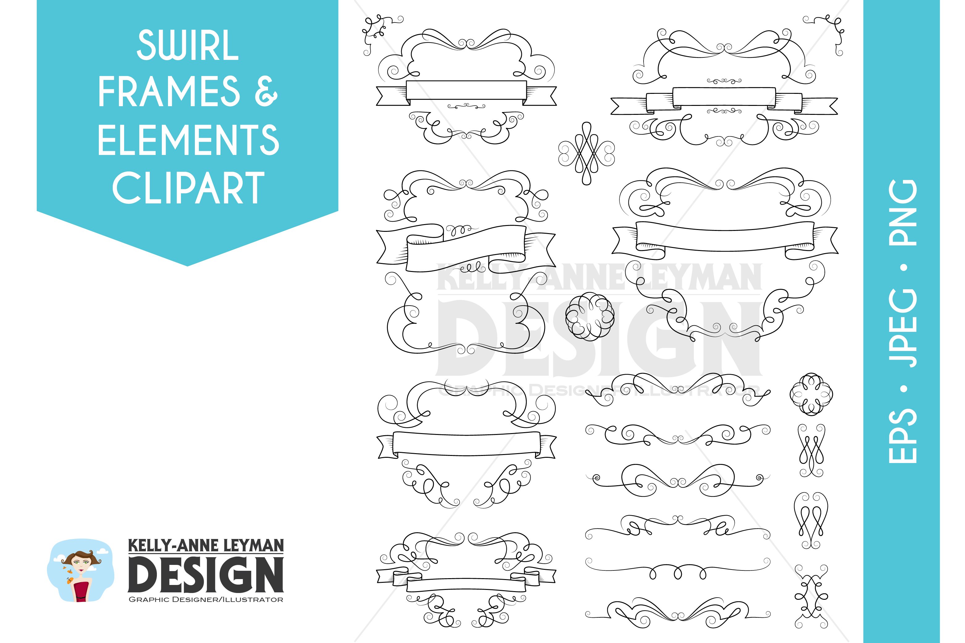 Swirl Digital Frames Clipart, Digital Labels Clip Art Set (89671 ...