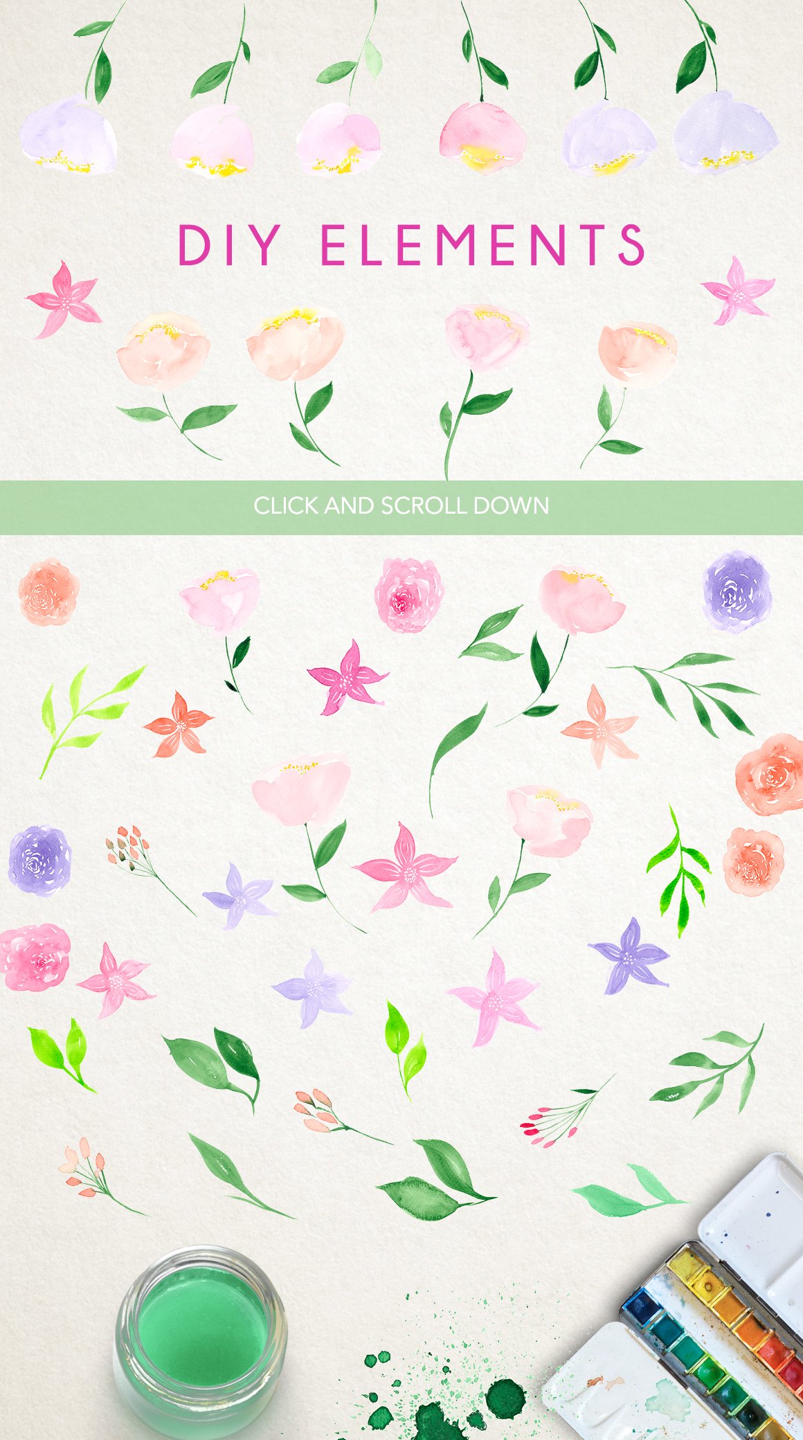 Watercolor fresh spring floral (16015) | Illustrations | Design Bundles