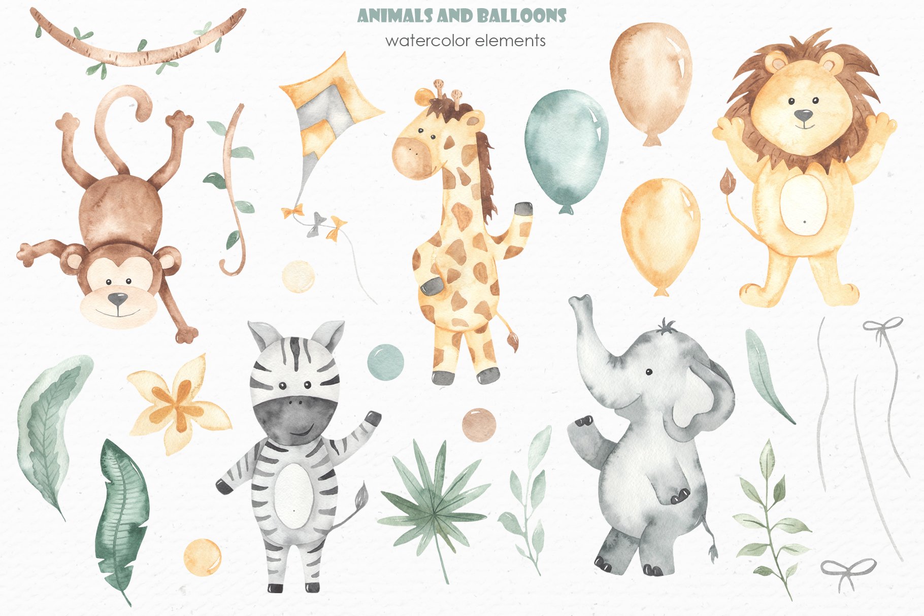Animals and balloons watercolor (1144720) | Characters | Design Bundles
