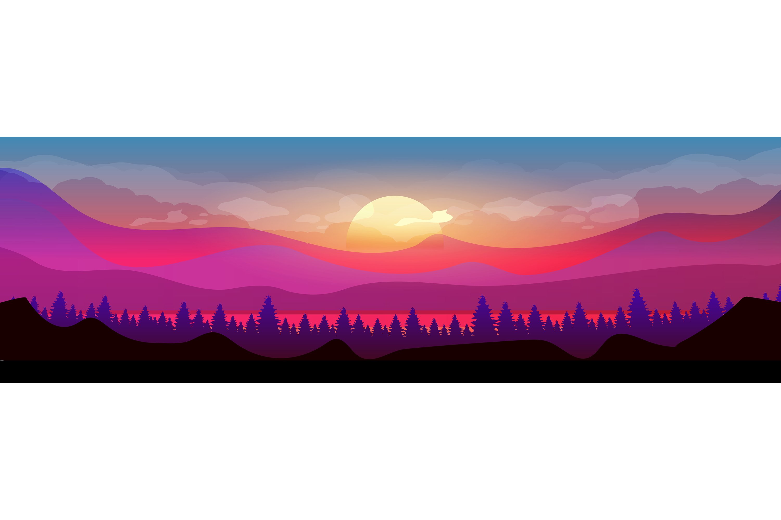 Sunset in mountains flat color vector illustration (899617 ...