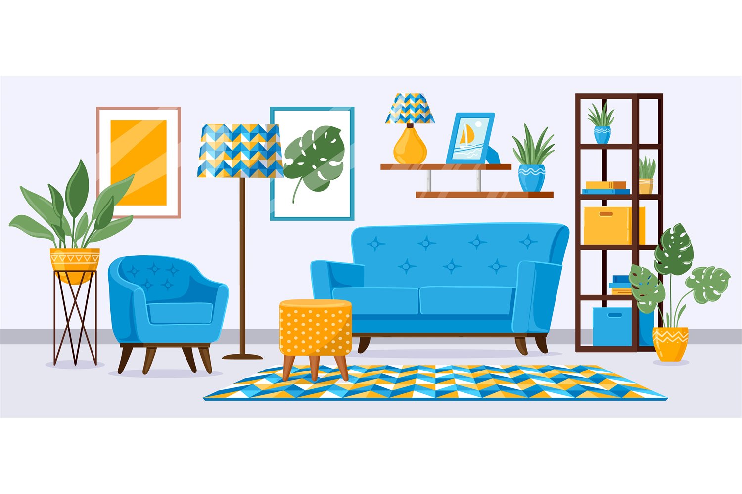Cartoon living room interior. Apartment living room with mod (1341514 ...
