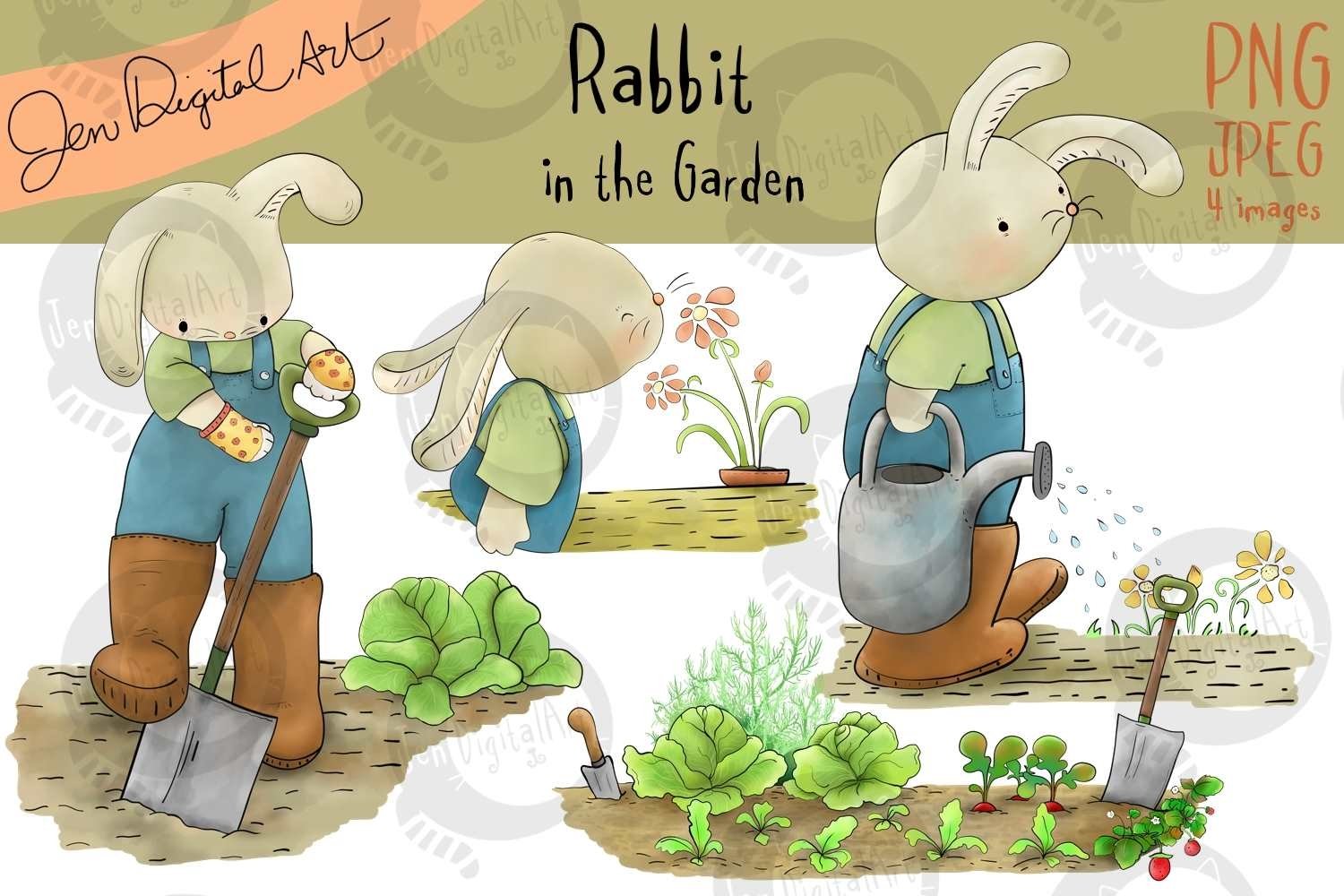 Rabbit in the Garden | Clip art illustration | JPEG/PNG (101634 ...