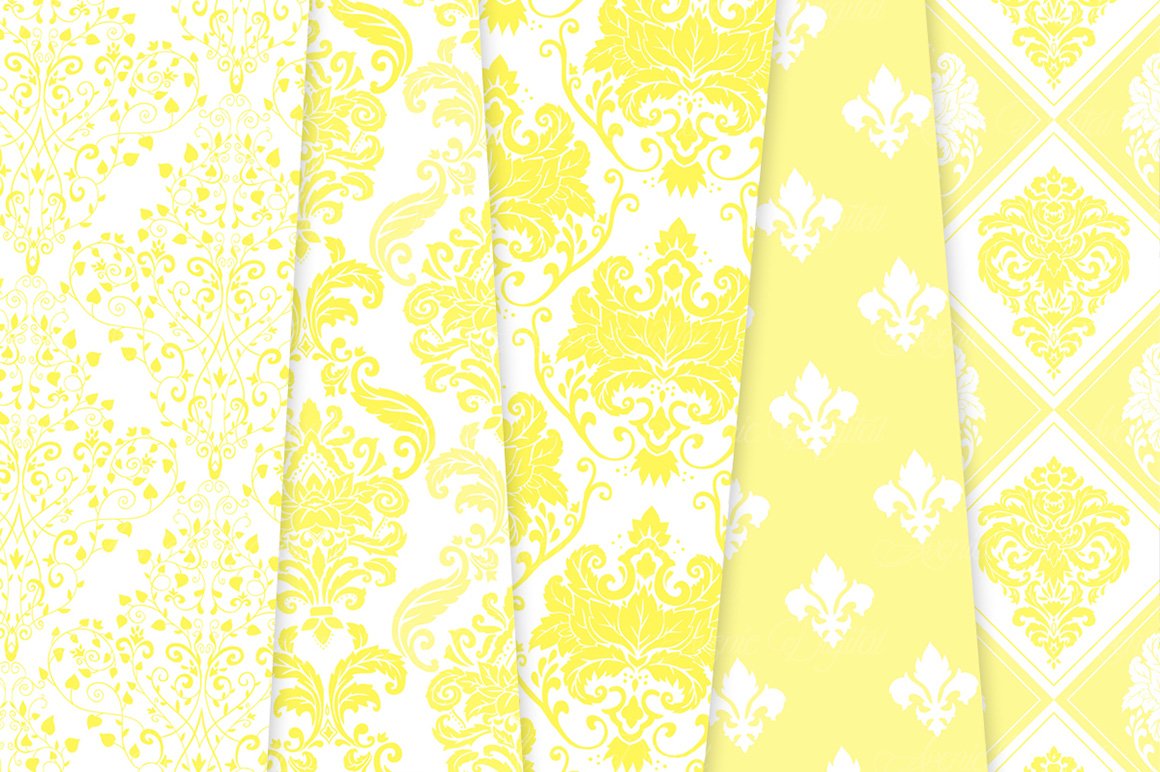 28 Yellow Damask Patterns - Seamless Digital Papers Bundle (42889 ...