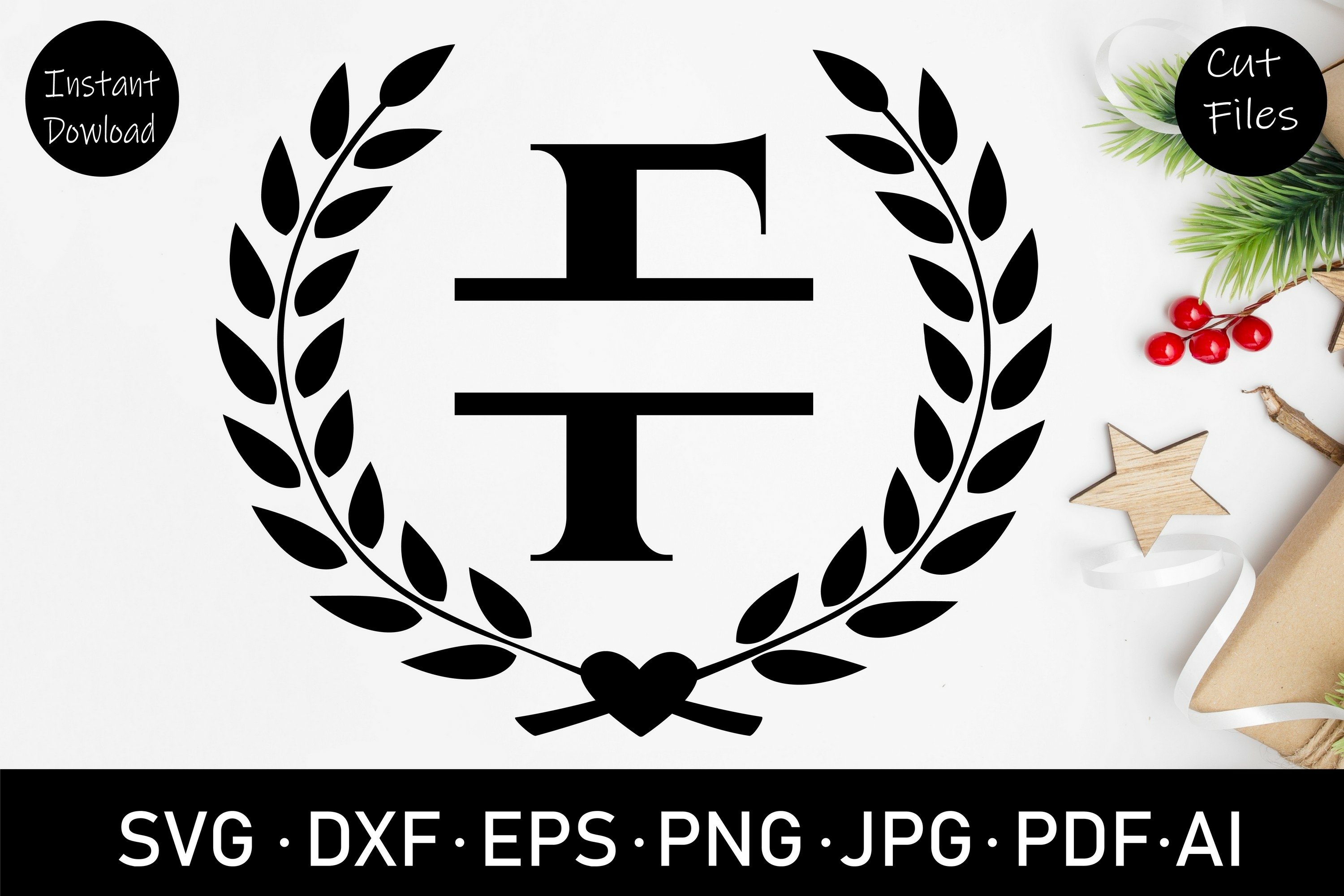 Floral Wreath Split letter F monogram SVG, EPS, Dxf, PNG (1277391 ...