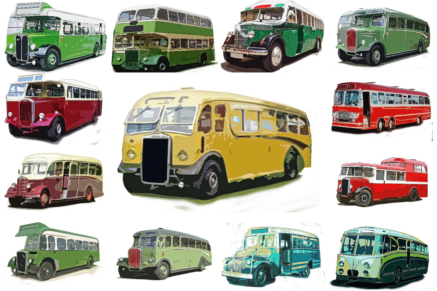 Old Bus Collection - Realistic Painting 18 PNG (265031) | Elements ...