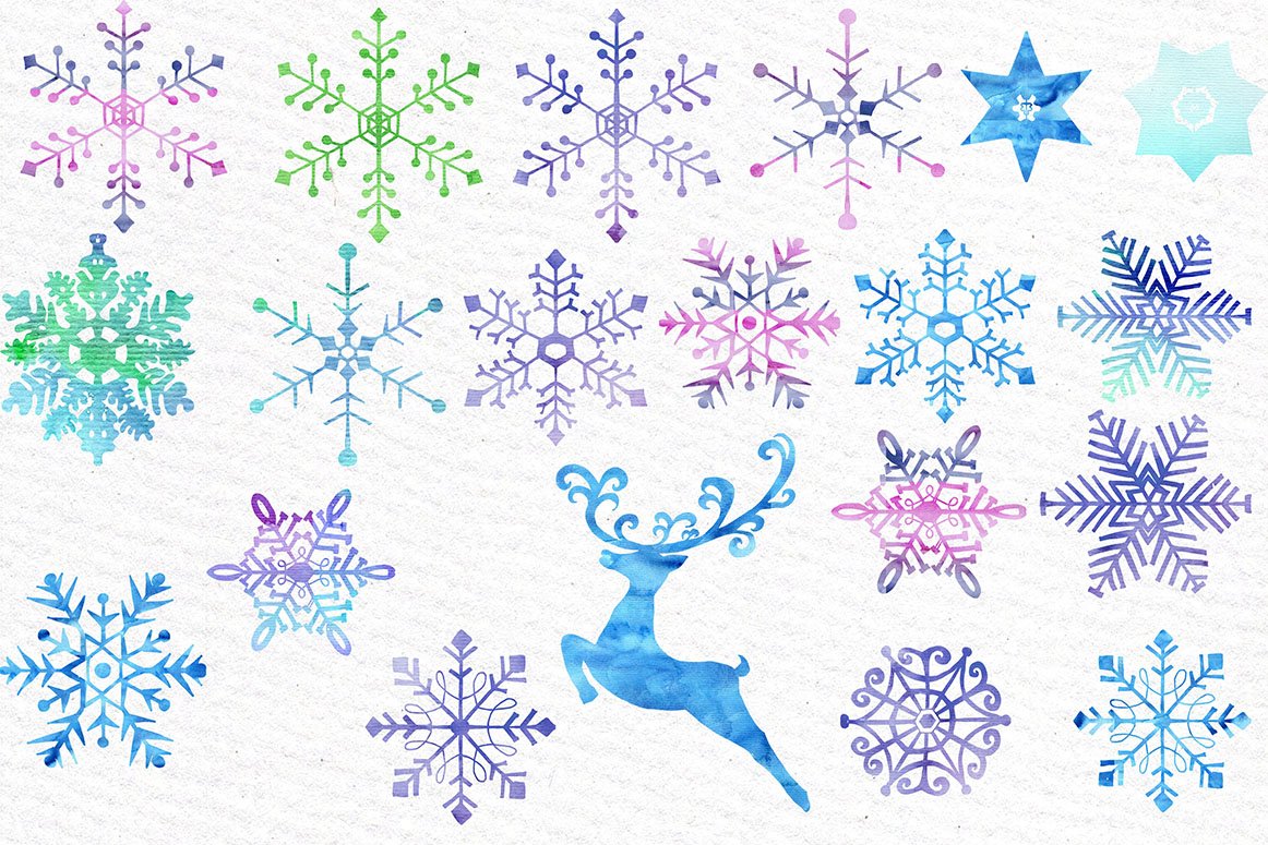 Watercolor snowflake clipart (23648) | Illustrations | Design Bundles