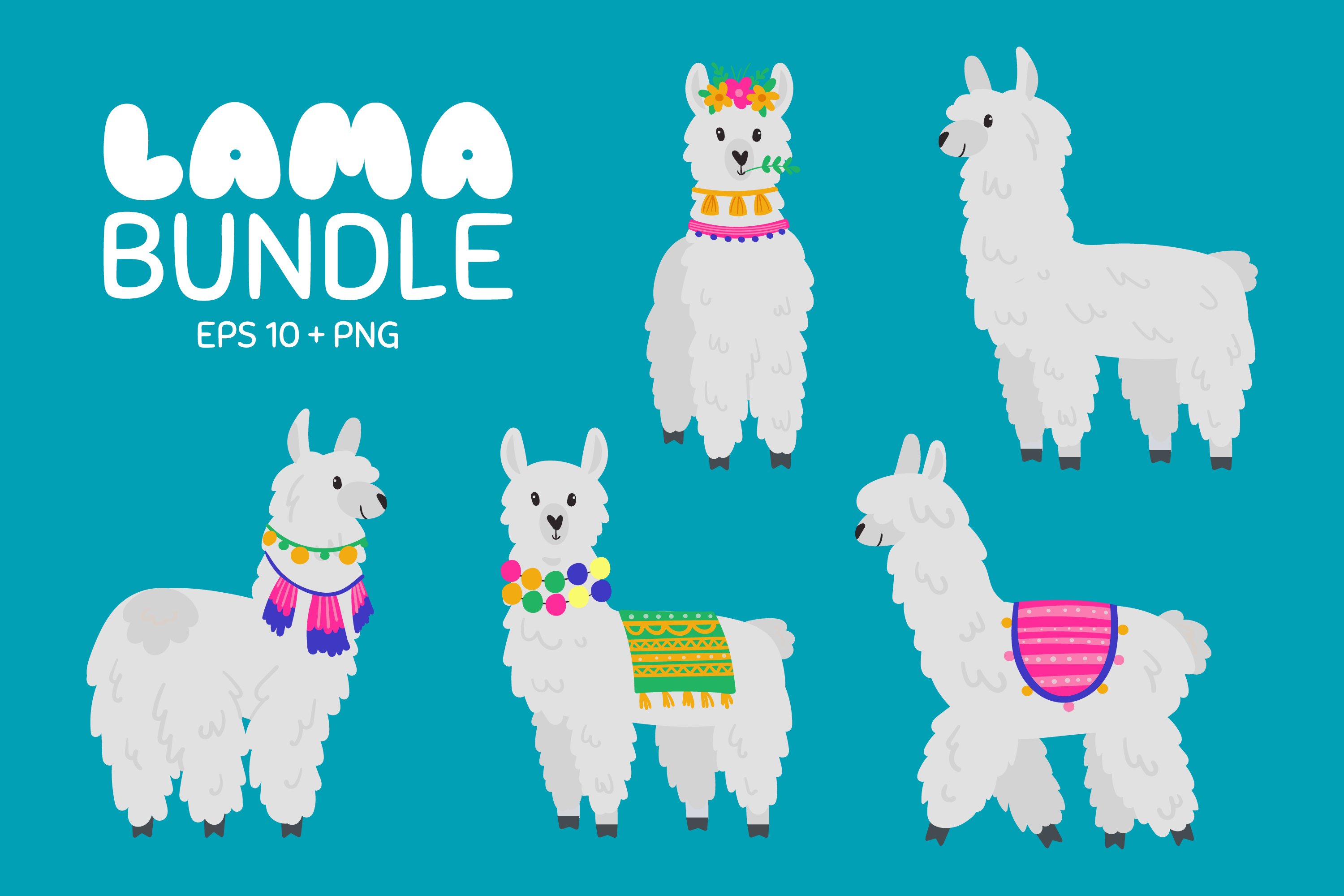 Lama and Alpaca Bundle Clipart PNG EPS (684513) | Illustrations ...