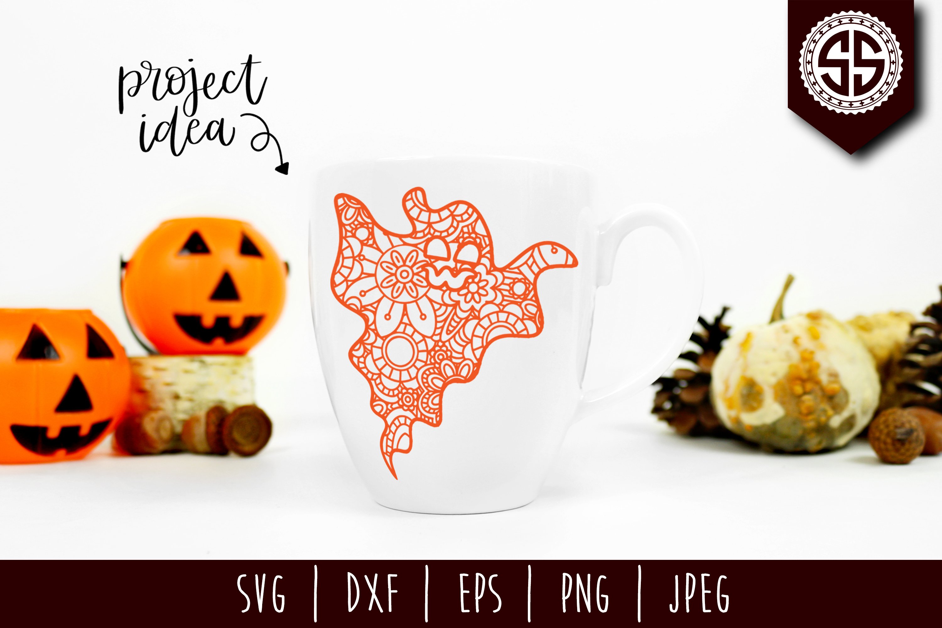 Ghost Mandala Zentangle SVG, DXF, EPS, PNG, JPEG (1082463) | SVGs ...