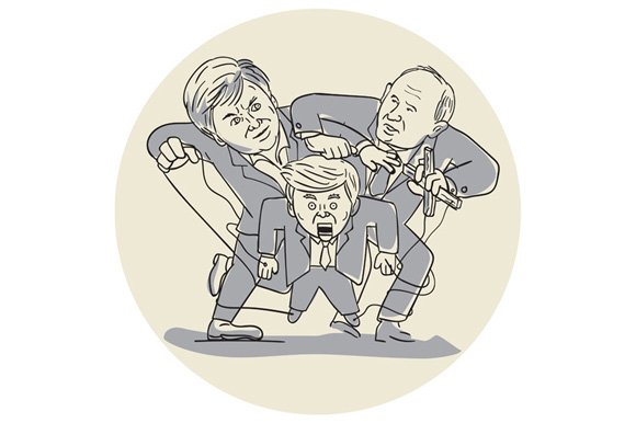 Puppeteers Fighting Over Puppet Oval Cartoon (14301) | Illustrations ...