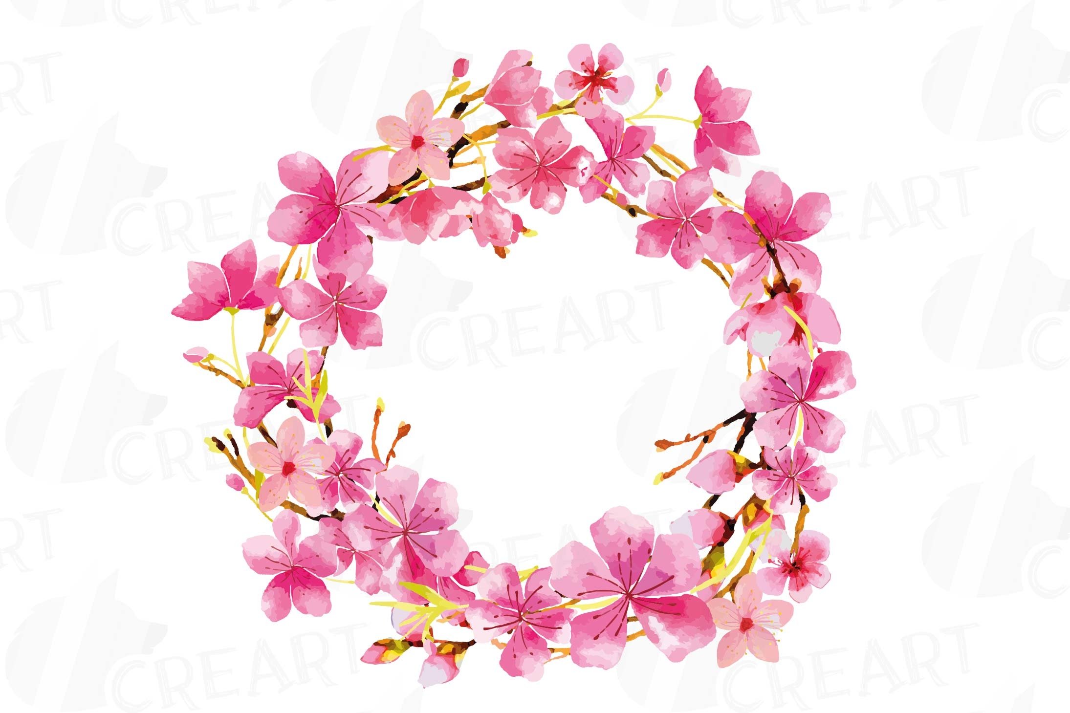 Watercolor Cherry Blossom Wreath clip art. watercolor flower (106486 ...