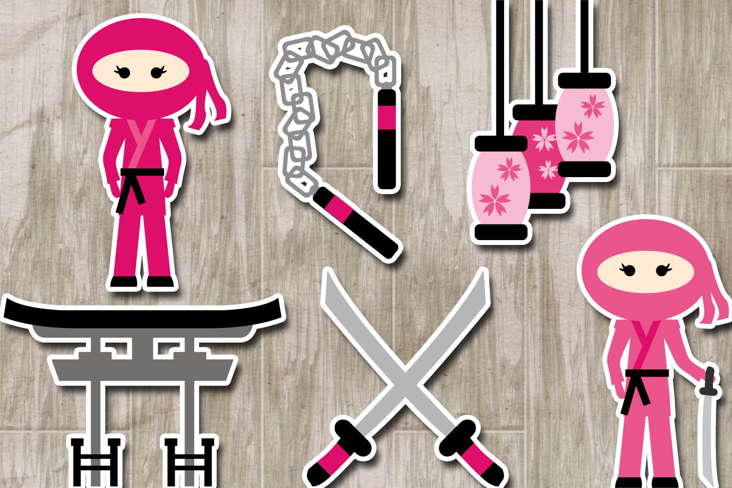 Ninja Girls Pink (75282) | Illustrations | Design Bundles