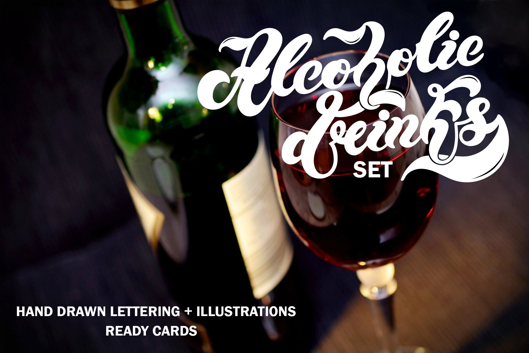 Alcoholic Drinks Set. Lettering