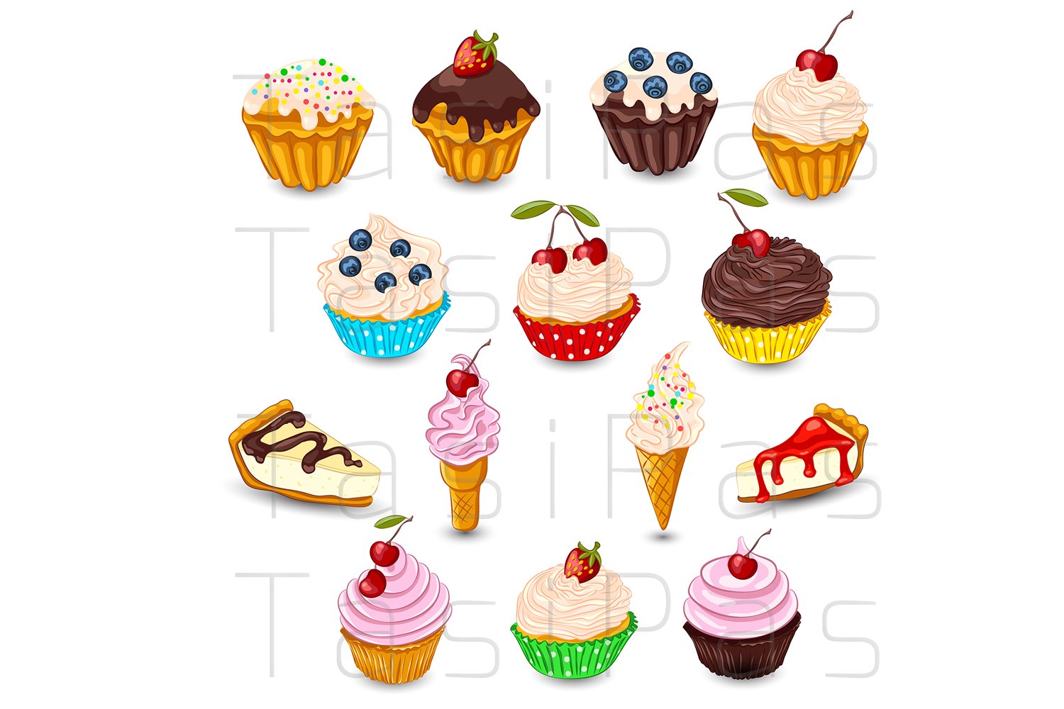 Set of vector desserts. (57402) | Illustrations | Design Bundles
