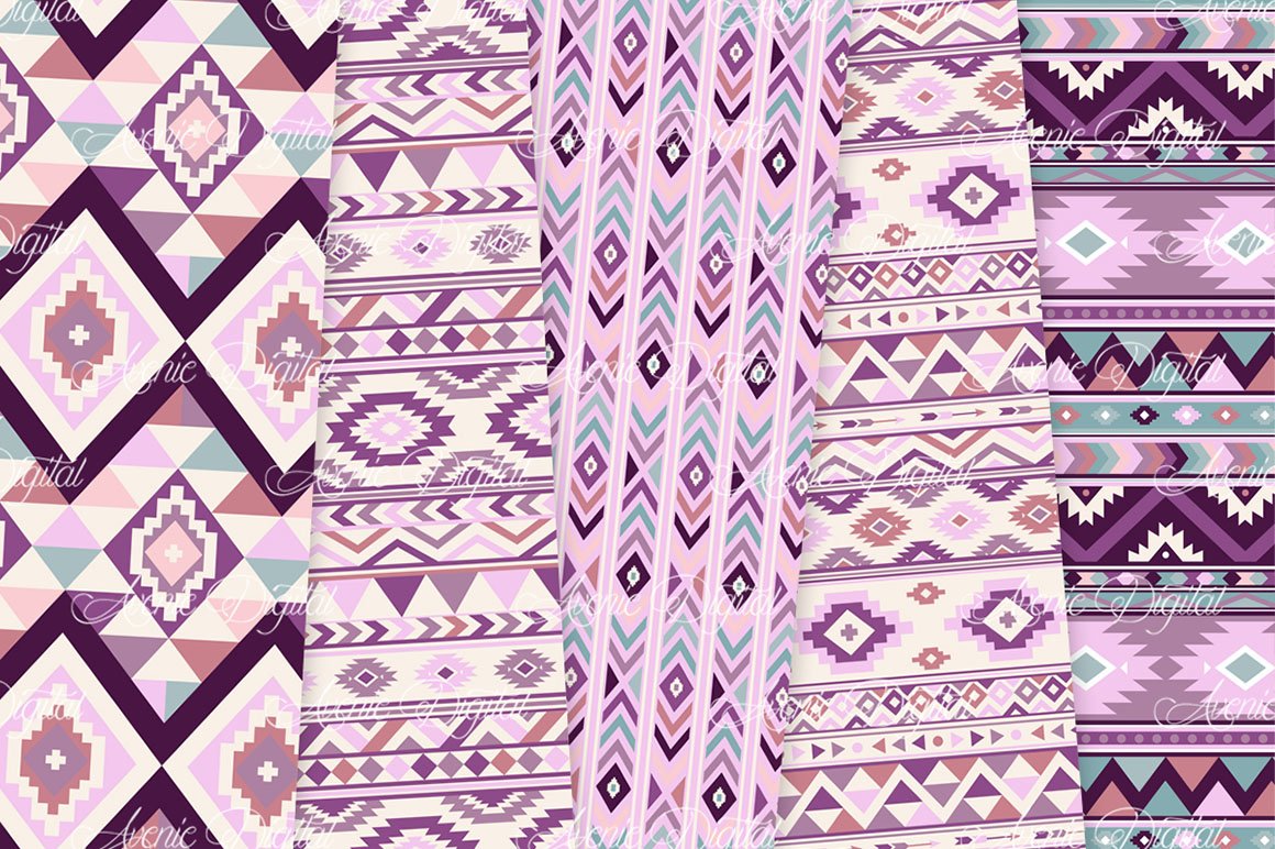 Purple Boho Seamless Patterns (29241) | Backgrounds | Design Bundles
