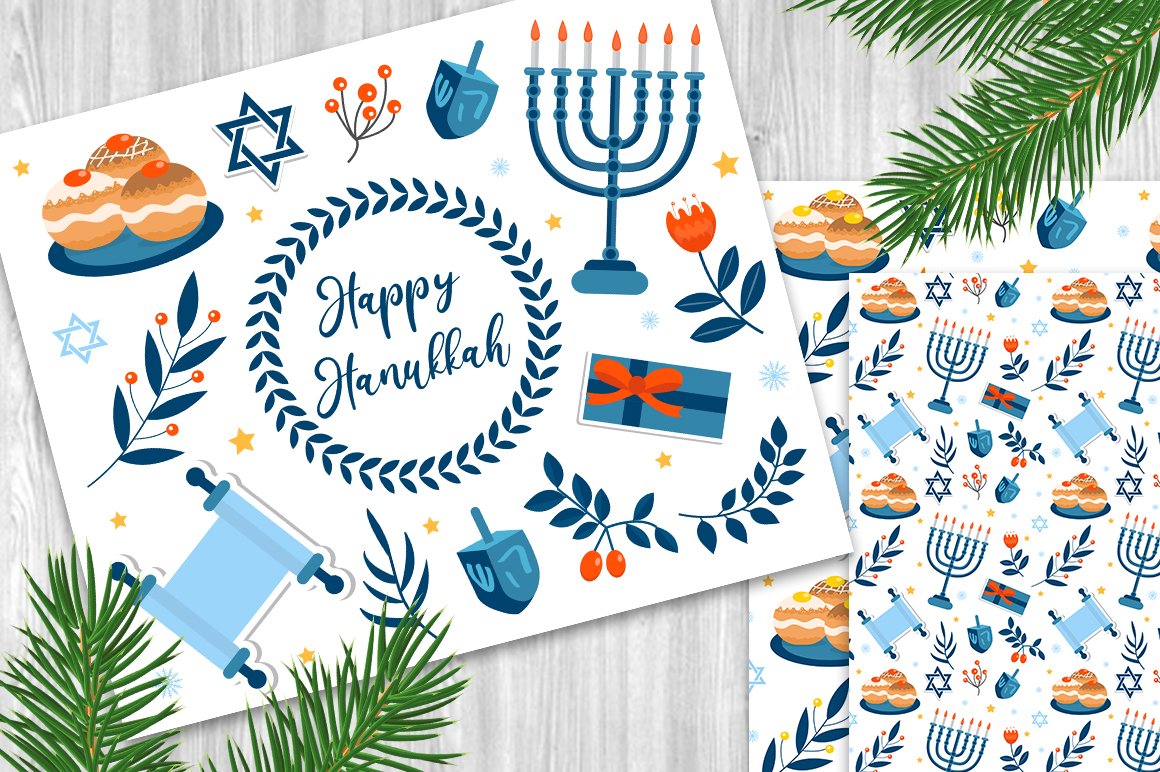 Happy hanukkah set PATTERNS (941063) | Illustrations | Design Bundles
