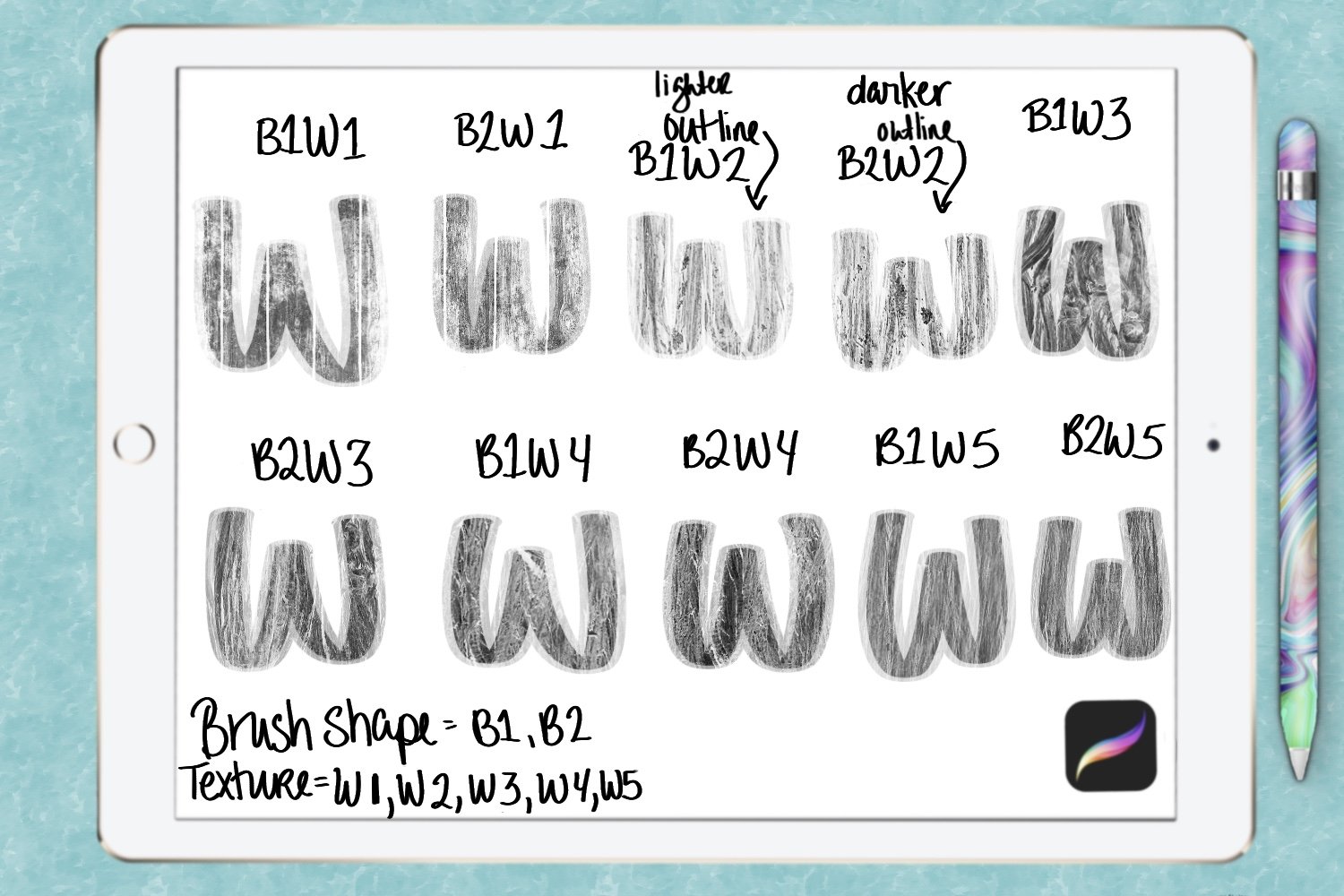 FC-mono-oval-bevel-wood grain set for PROCREATE (205638) | Add ons ...