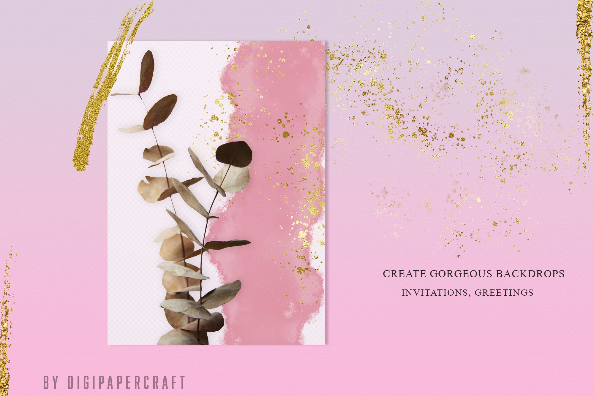 Pink and Gold Brush strokes clipart set, Digital ink stamps (1145945 ...