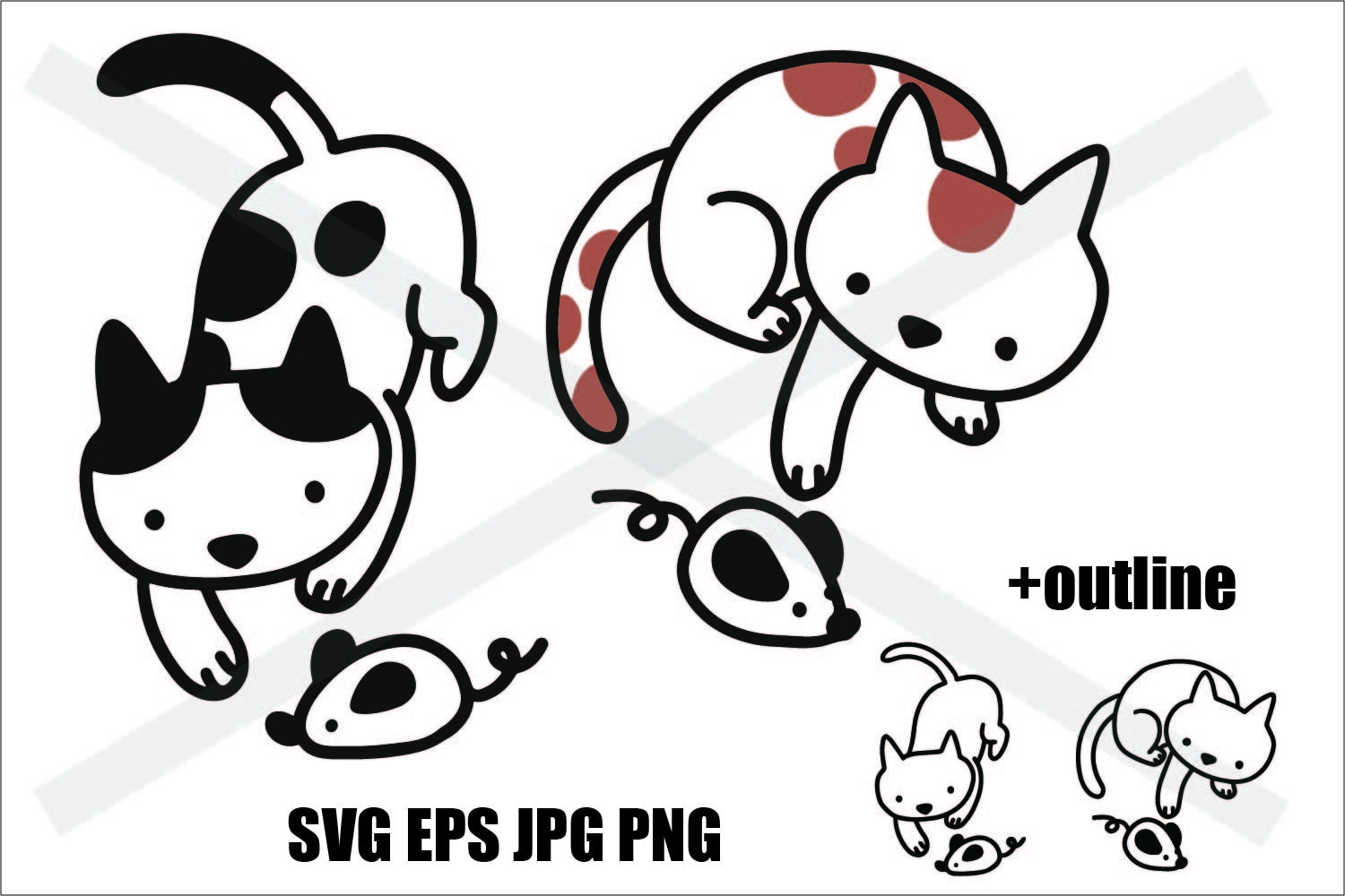 Cat Playing a Rat - SVG EPS JPG PNG (412559) | Illustrations | Design ...