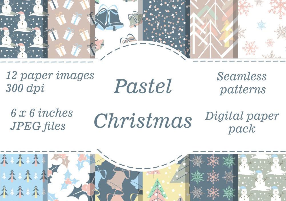 Pastel Christmas Digital Papers (46150) | Patterns | Design Bundles