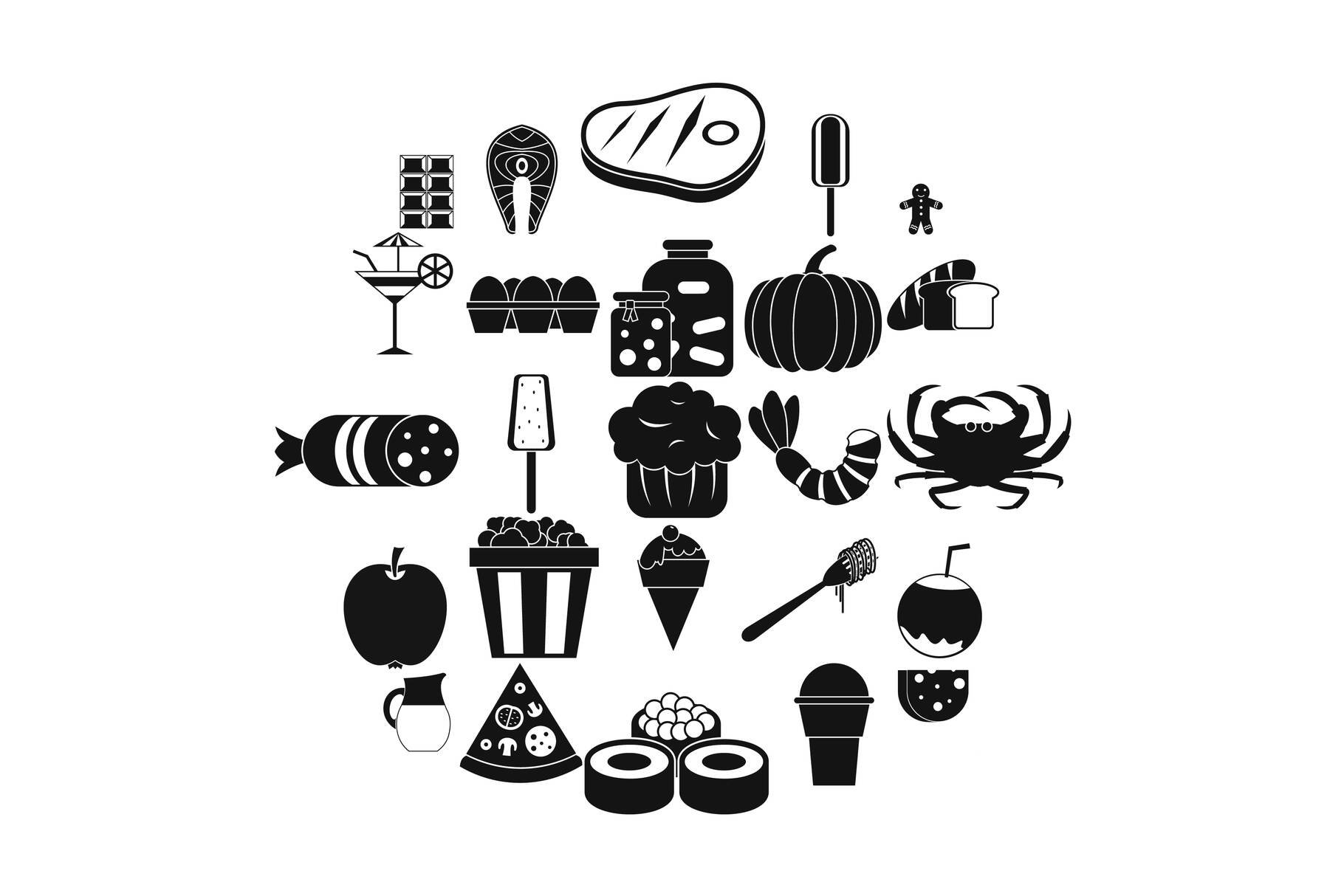 Delicious food icons set, simple style (507400) | Icons | Design Bundles