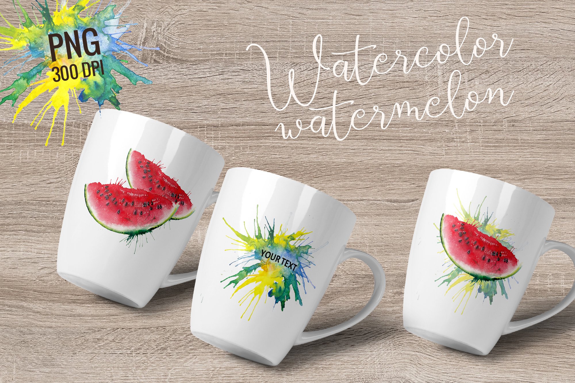 Watercolor watermelon and splash