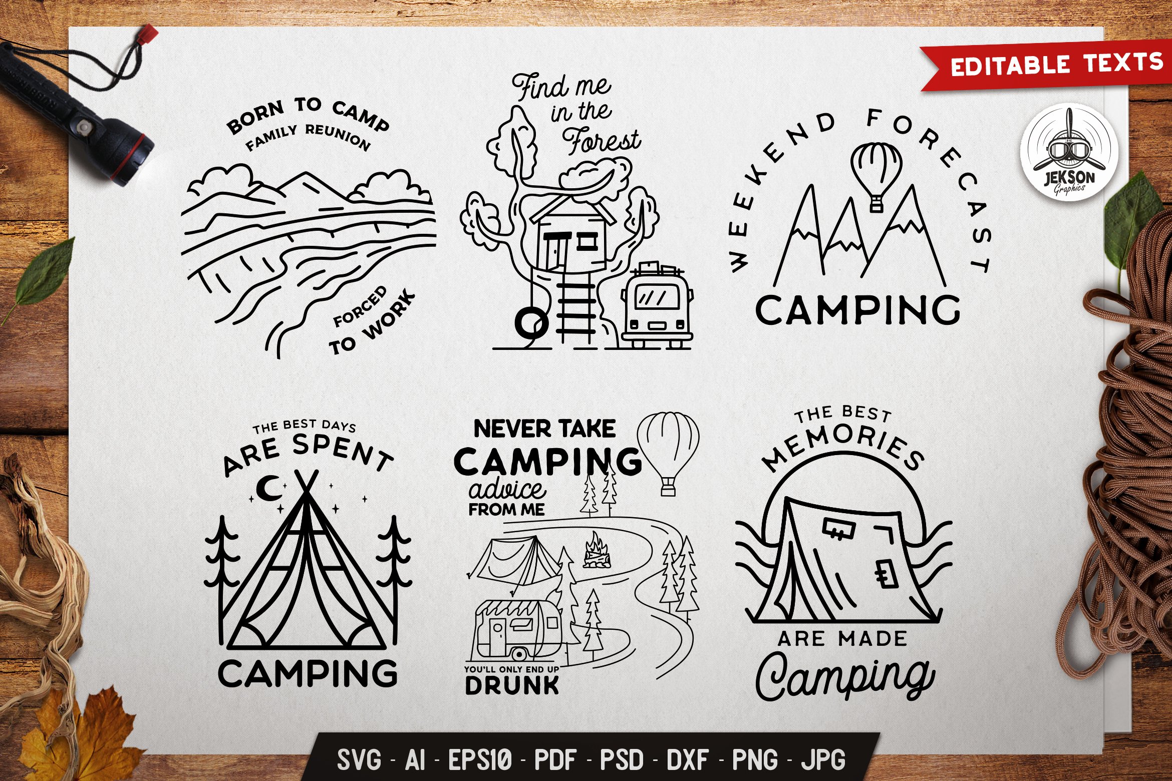 6 Camping SVG Logo Bundle, Adventure Cut Files Design DXF (1124598 ...