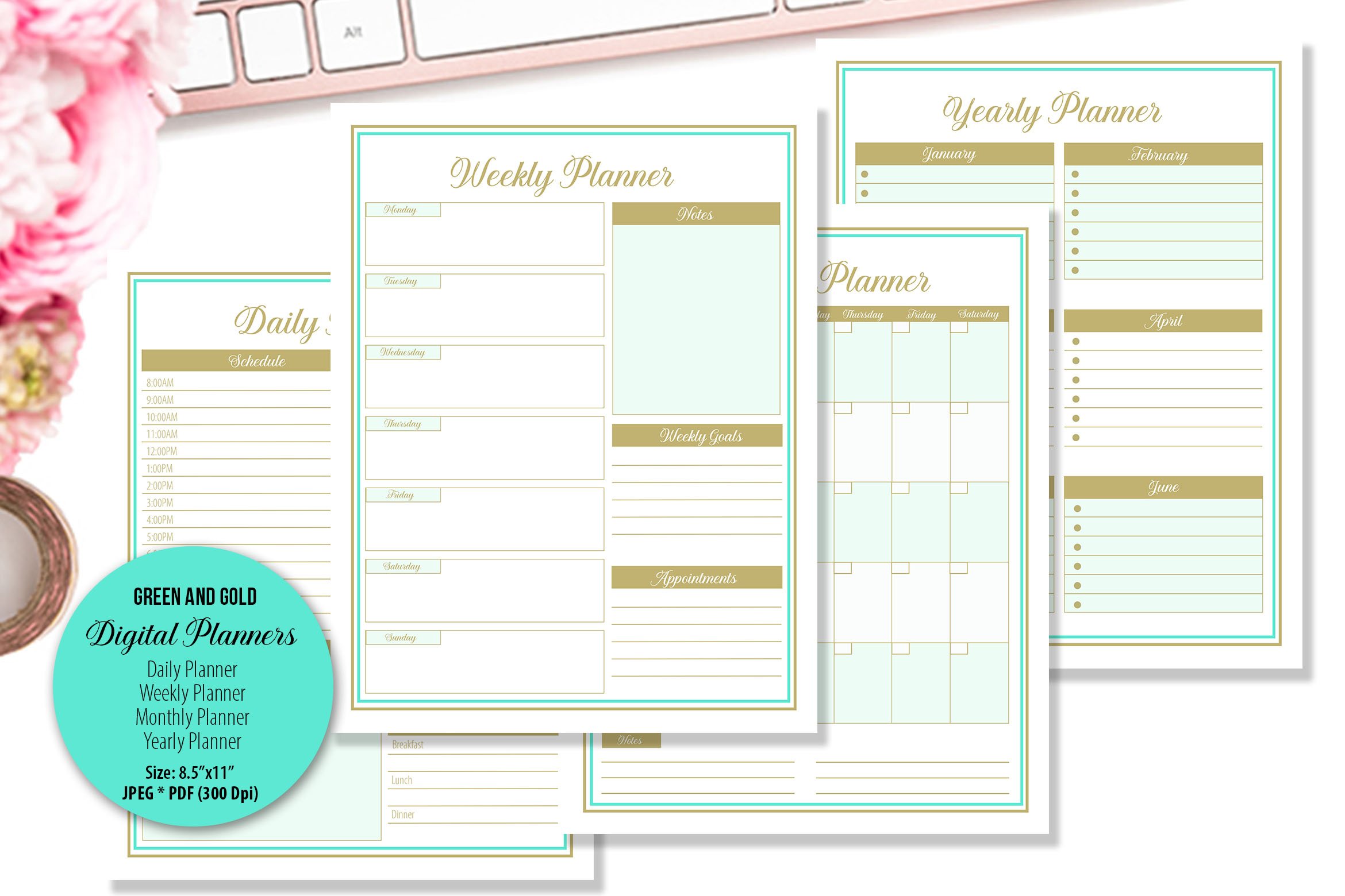 Green and Gold Digital Planner