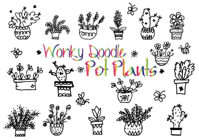 Wonky Doodle Pot Plants (55297) | Illustrations | Design Bundles